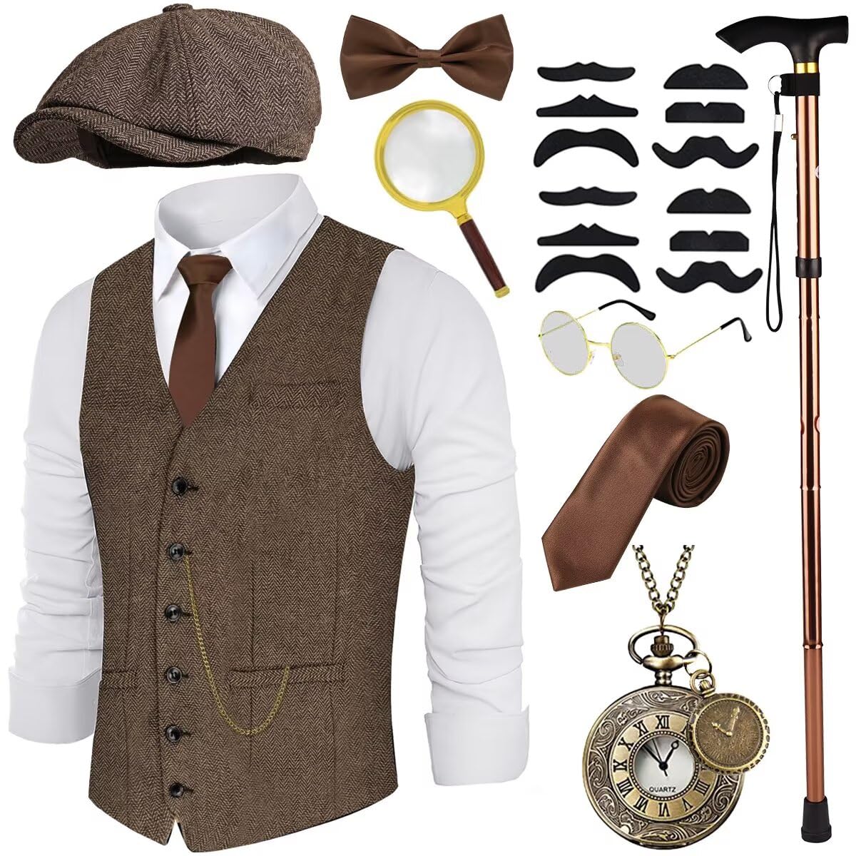 VillbeCoser 1920s Mens Costume, Roaring 20s Costumes Accessories Set ...