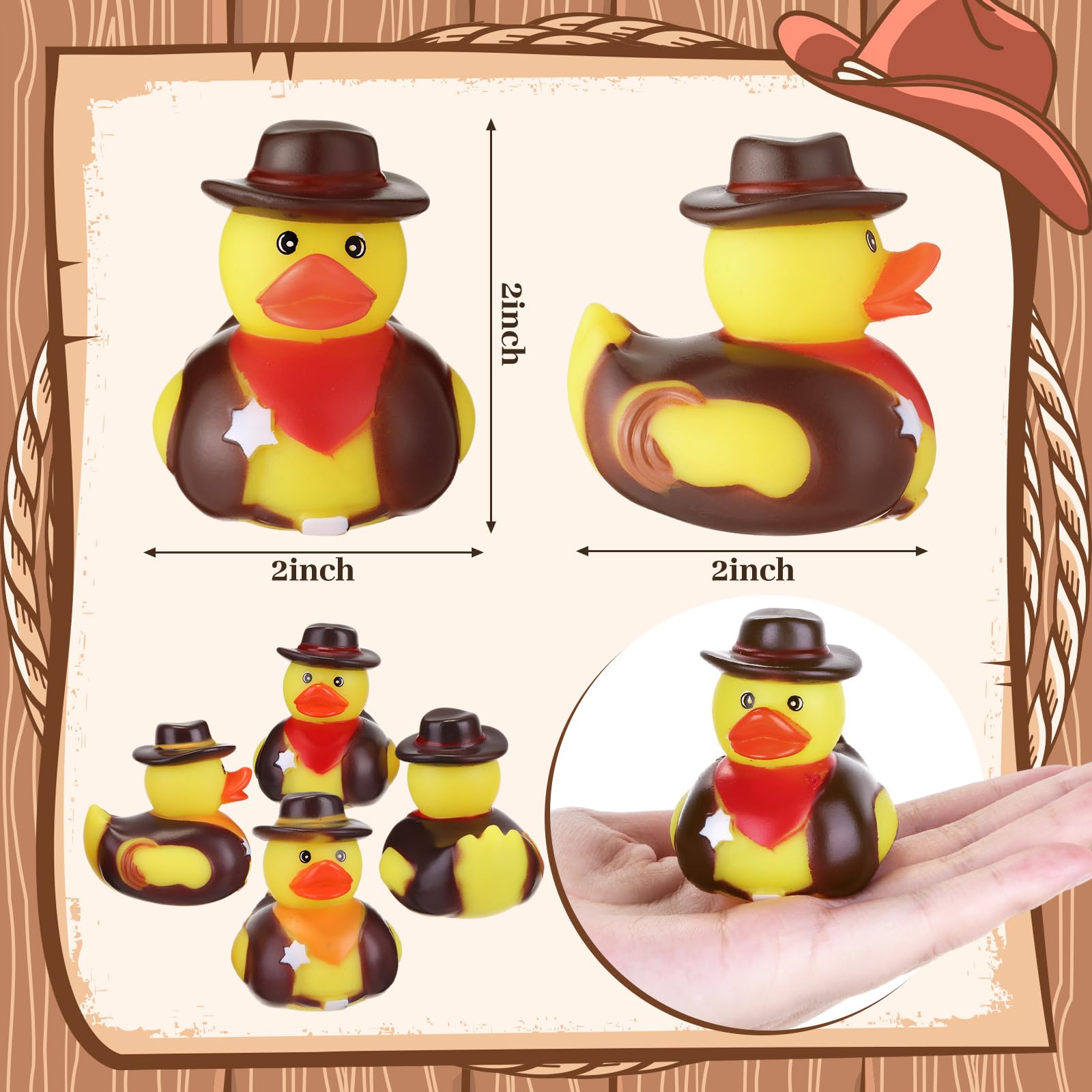 Jerify Cowboy Rubber Duck with Cowboy Hat 2 Inch Cute Duck Bath Toy for ...