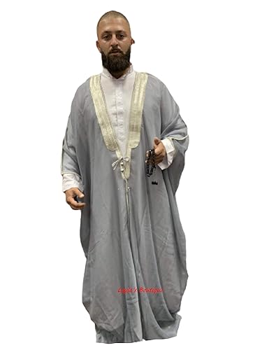 Al Aseel Men's Islamic Arabian Cloak Bisht thobe Eid (Gray Silver) in ...