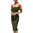 PRETTYGARDEN Women's Summer Off The Shoulder Ruched Bodycon Dresses Sleeveless Sexy Party Club ...