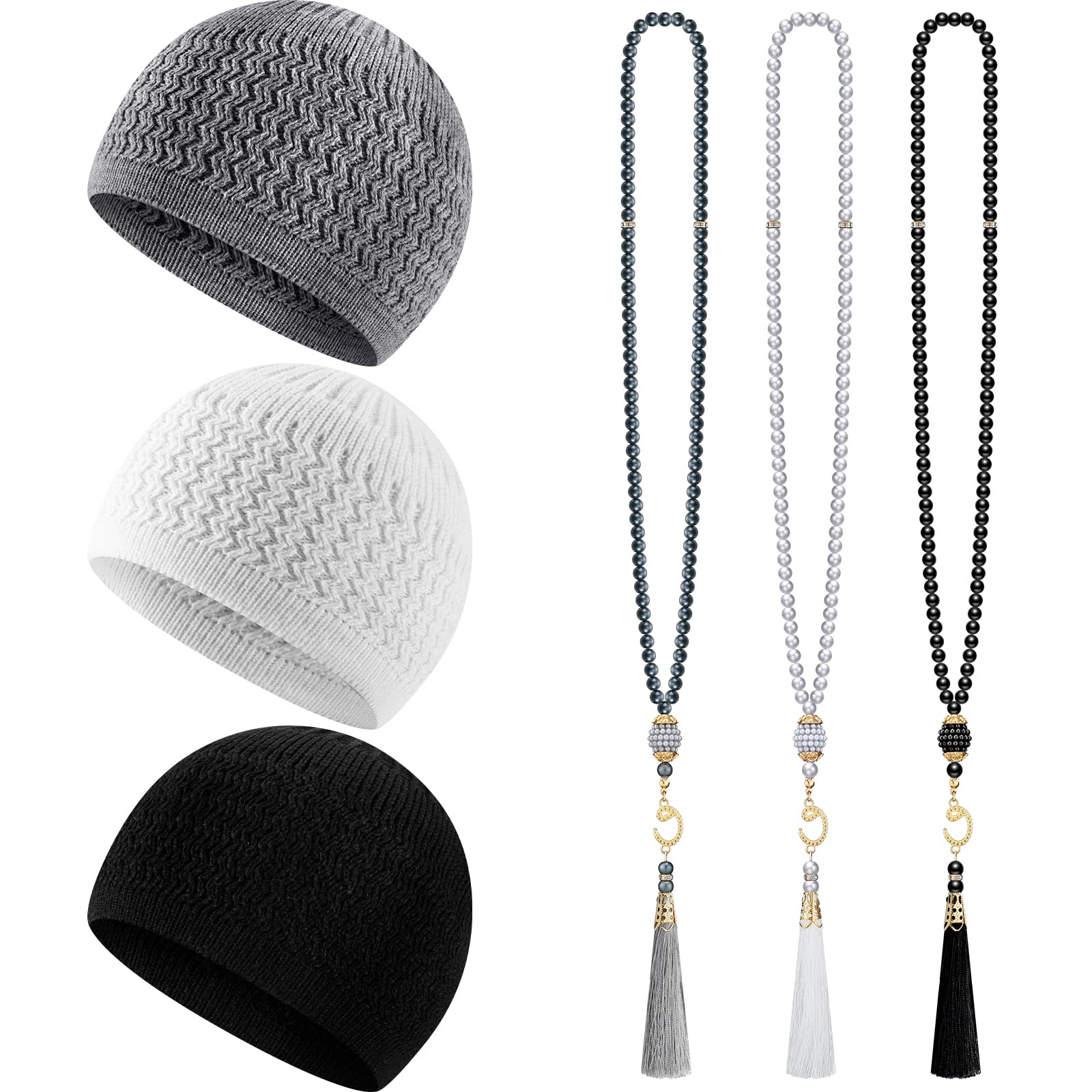 Mua 6 Pieces Kufi Hats for Men, Muslim and Muslim Prayer Beads Set ...