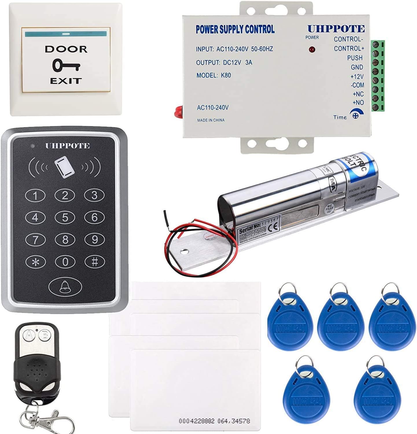 UHPPOTE 125KHz RFID ID Full Complete Keypad Single Door Access Control Kit Tags Electric Bolt ...