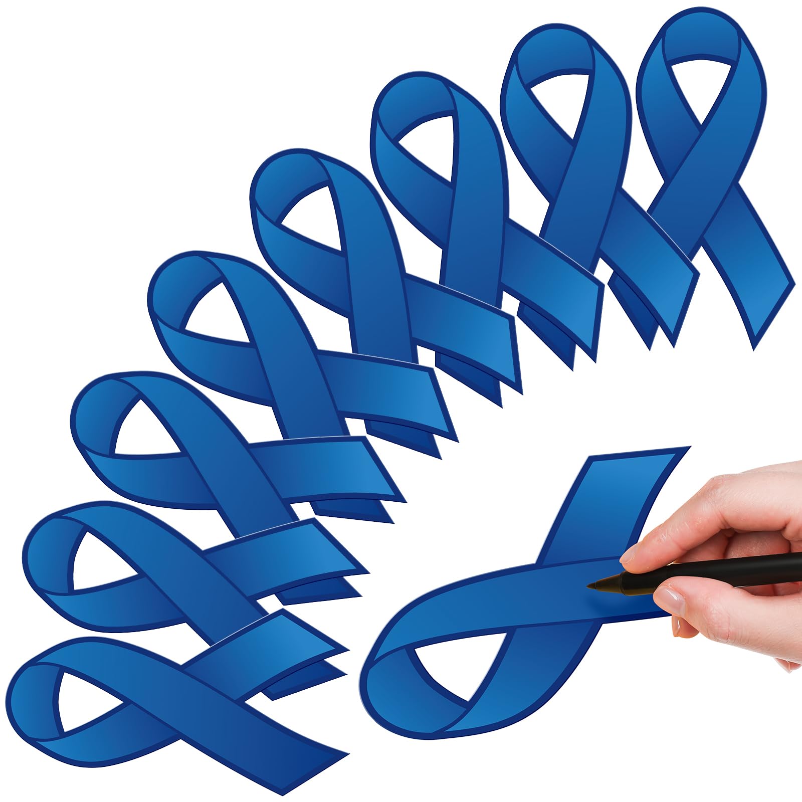 Janlaugh 100 Pcs Large Dark Blue Ribbon Cutouts with 2 Pcs Marker Pens ...