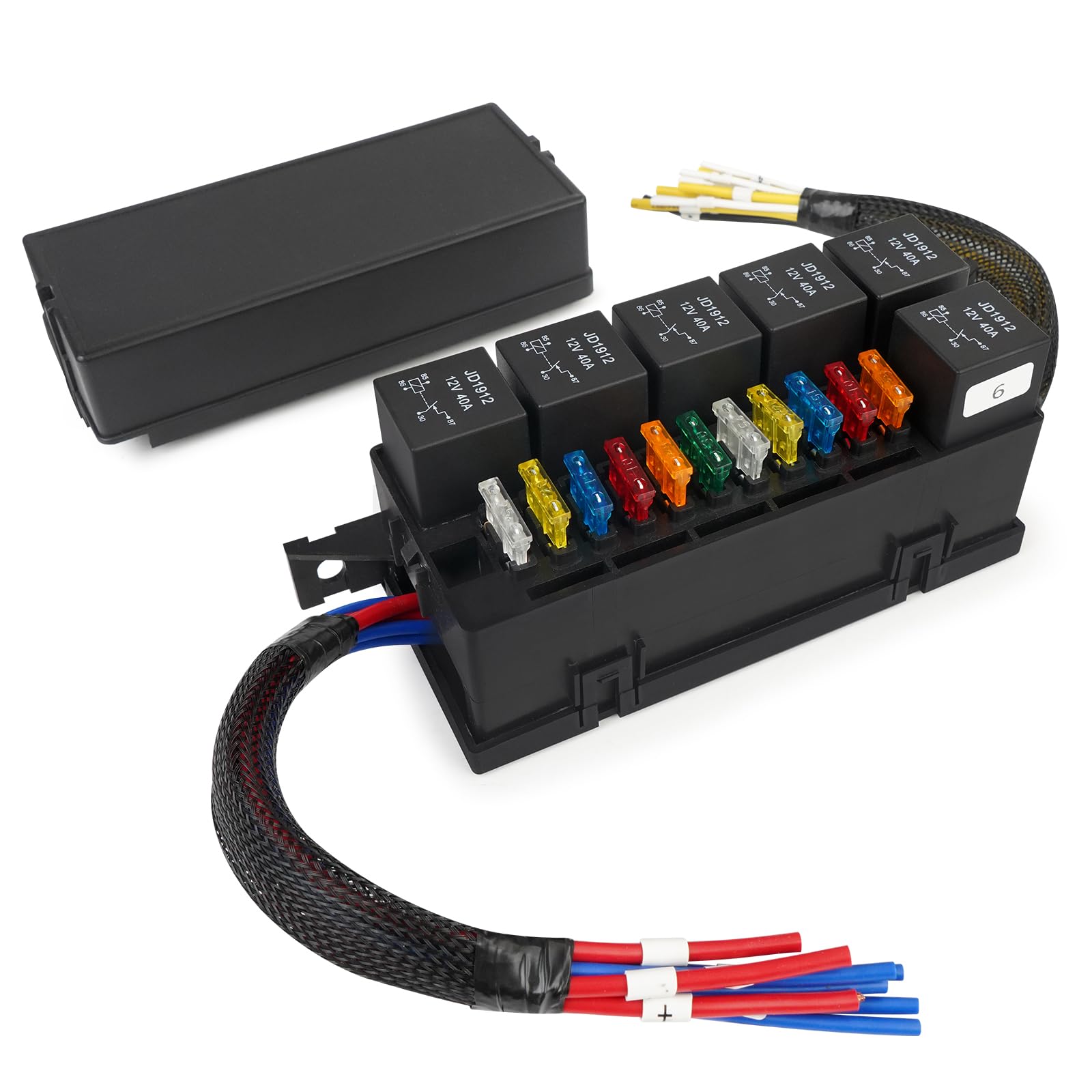 Htostar Racing 12V Fuse Relay Box with 6 Relays & 11 Way ATC/ATO Blade ...