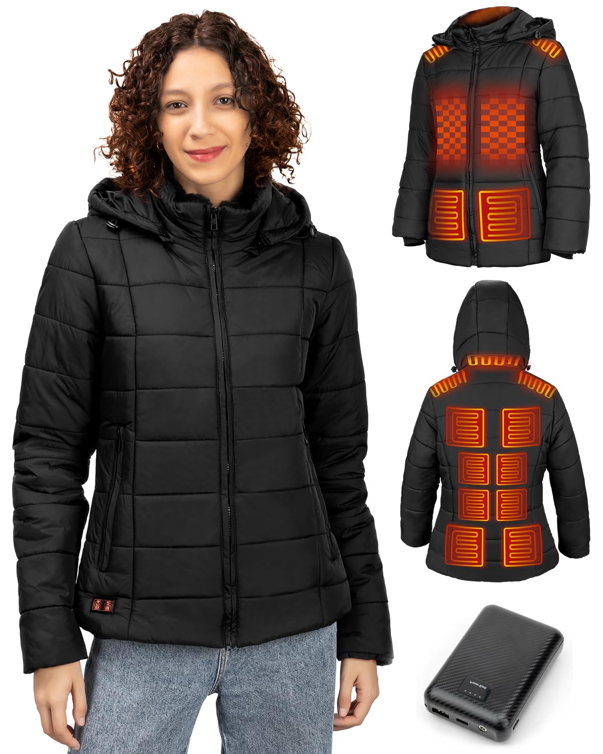 Heated Jacket for Women with Battery Pack 7.4V/16000mAh, Winter Heating ...