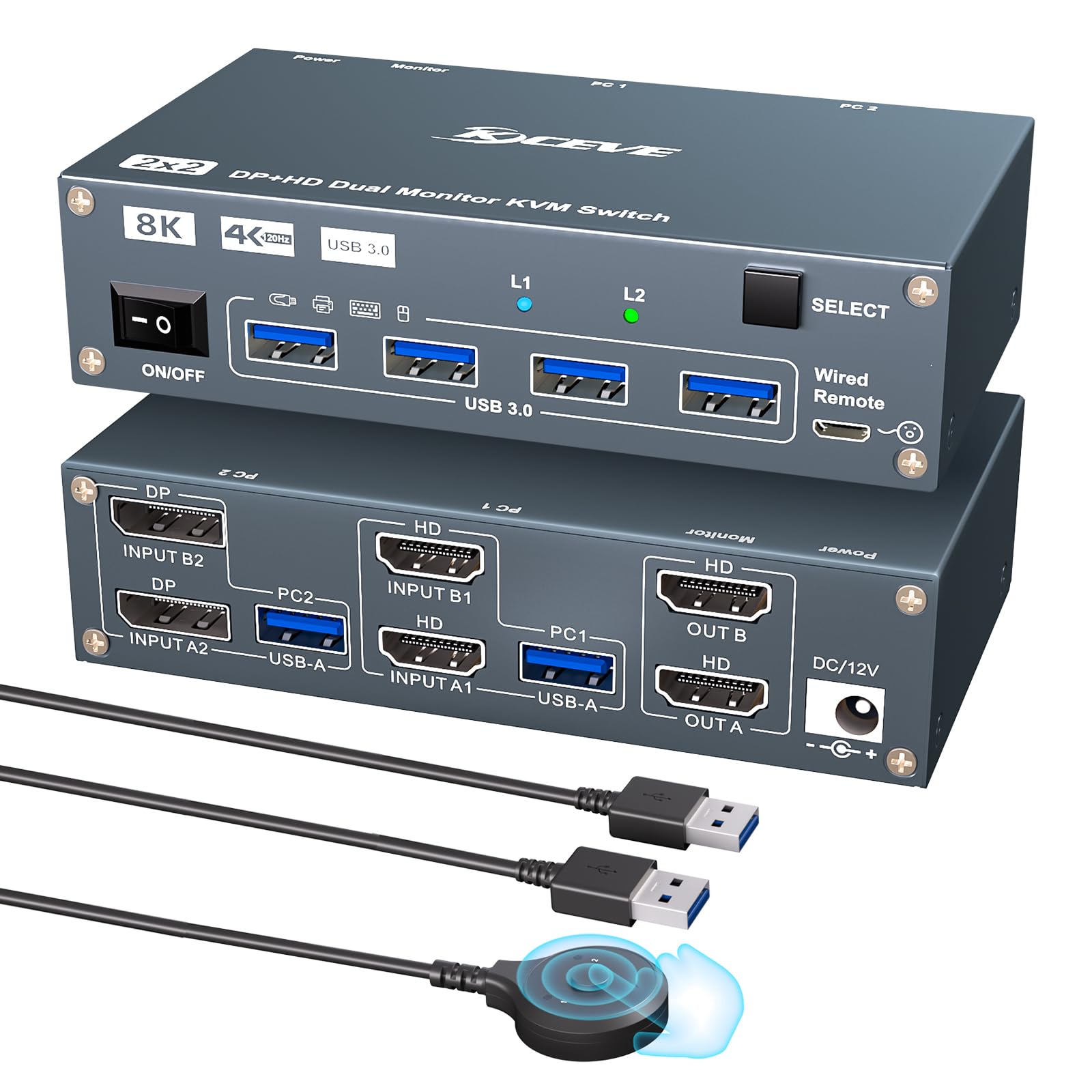 HDMI Displayport Hybird KVM Switch 2 Monitors 2 Computers 8K@60Hz 4K ...
