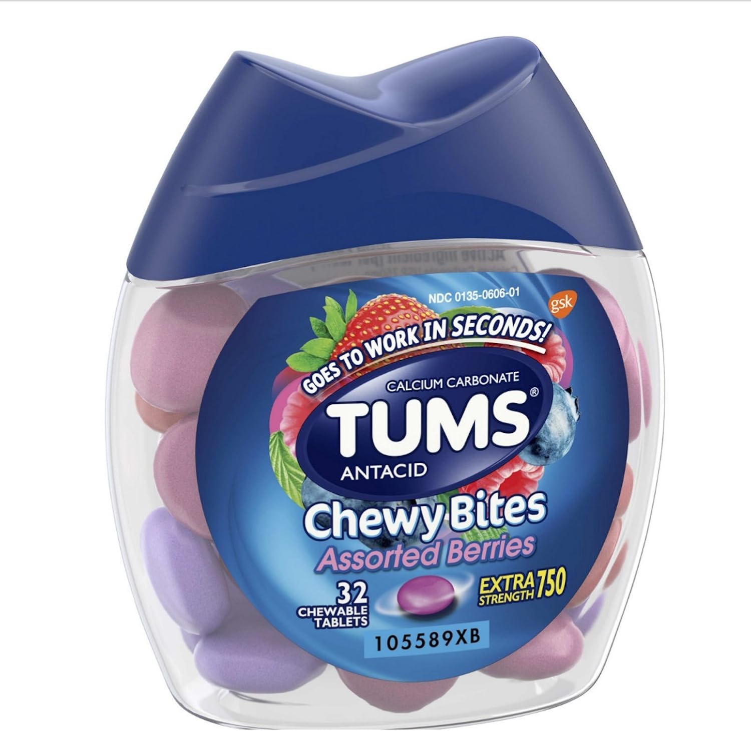 32 Count (1 Package) TUMS Chewy Tablets Assorted Berries, Extra ...