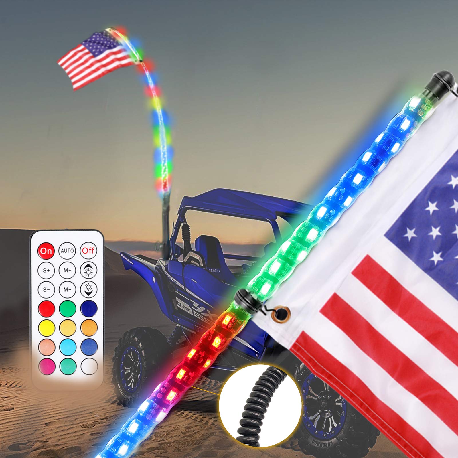 Buy Wayup 5ft LED Light Whip with Remote Control Spiral Light Whip ATV ...