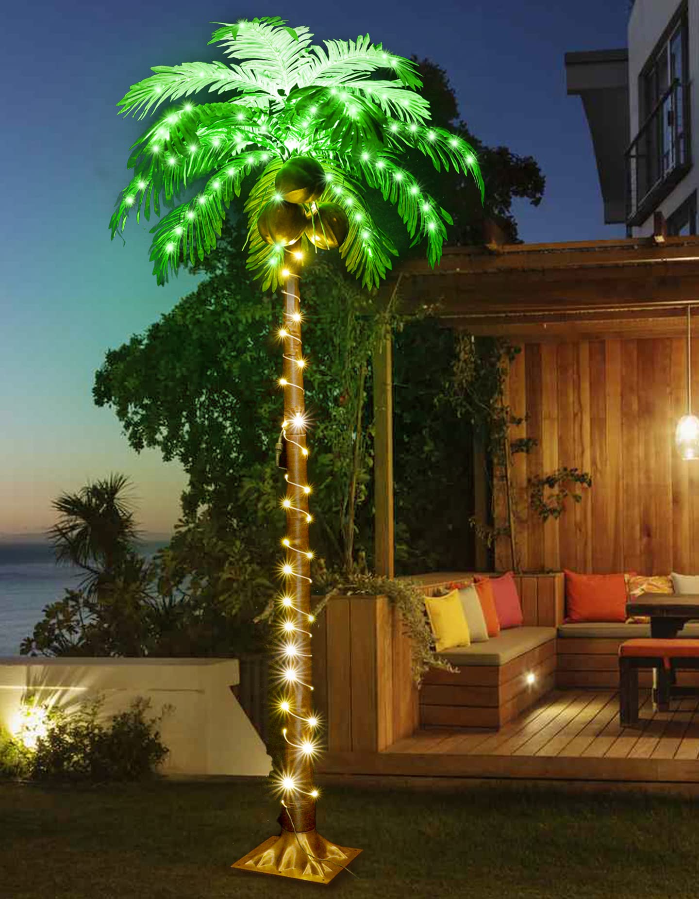 6 FT LED Lighted Palm Tree with Coconuts Outdoor Artificial Palm Tree ...