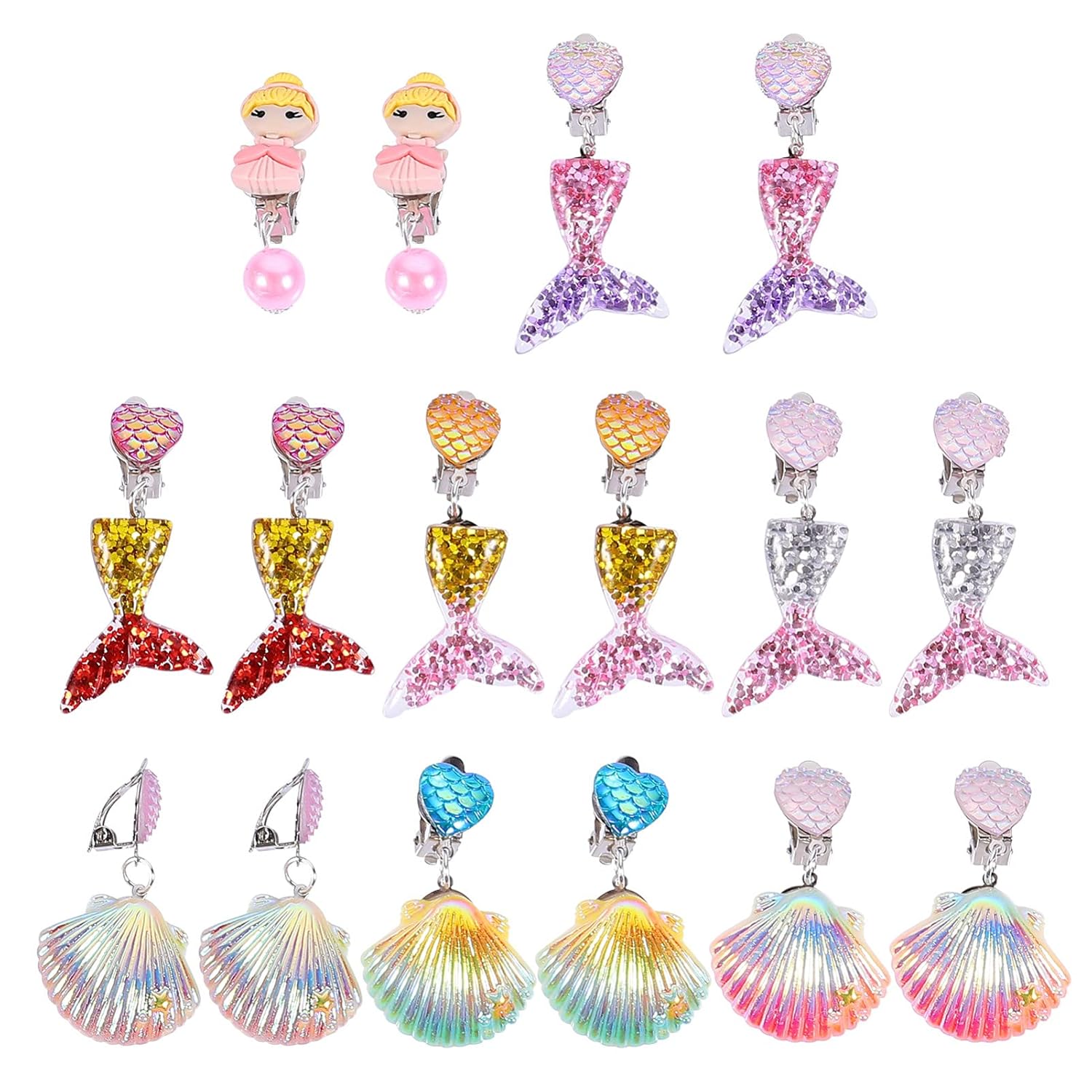 Toyvian 8 Pairs Kids Clip on Earrings Mermaid Earrings Non Piercing ...