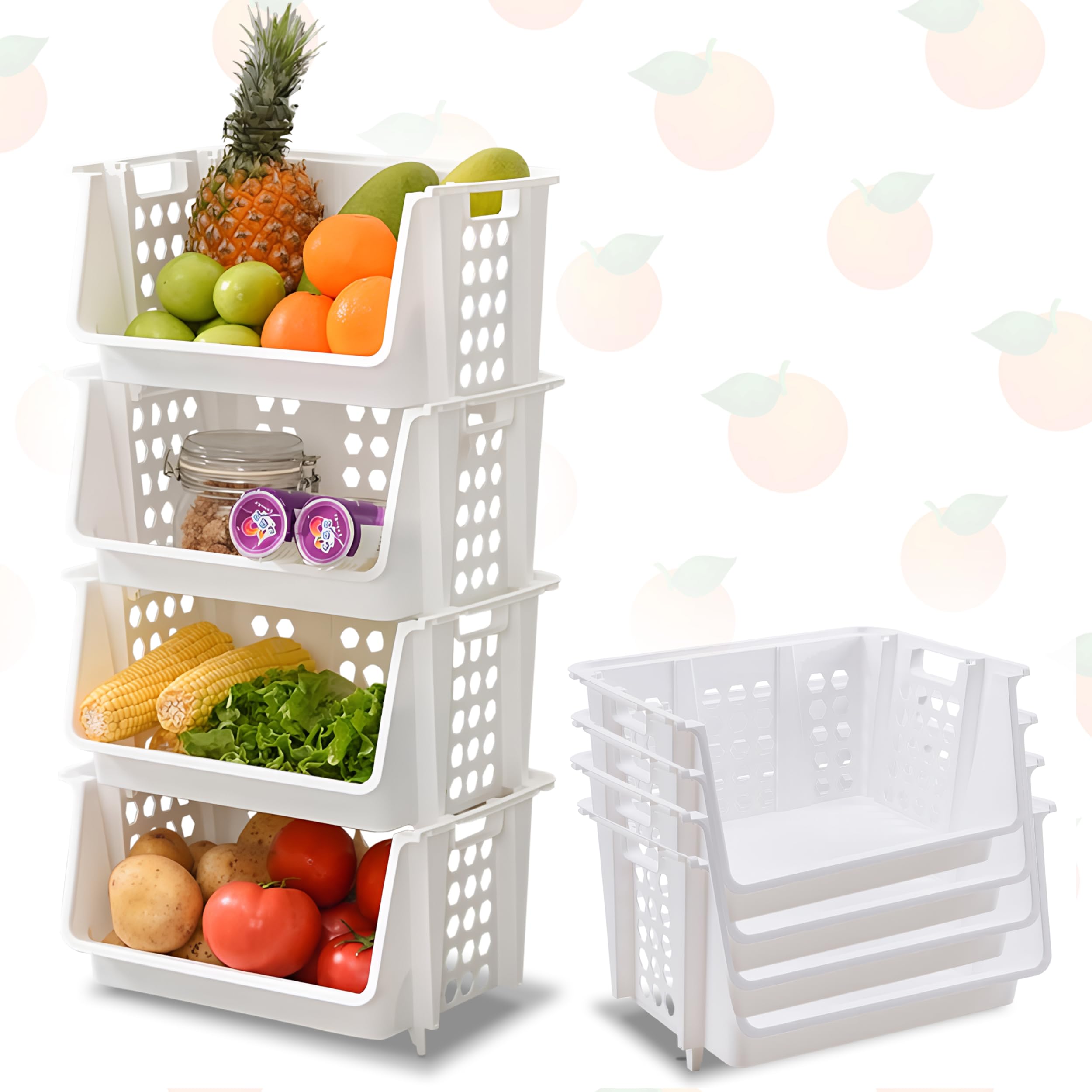 Skywin Plastic Stackable Storage Bins for Pantry - 4-Pack Medium ...