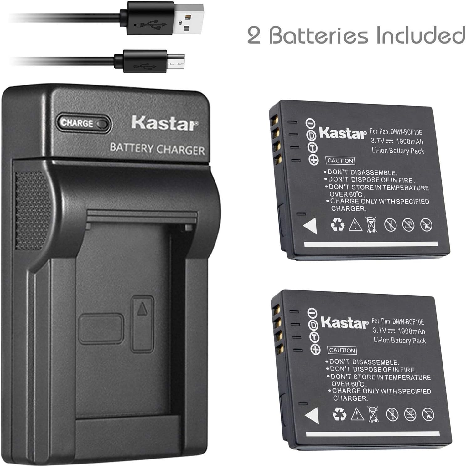 Amazon.com : Kastar Battery (X2) & Slim USB Charger for Panasonic DMW-BCF10 & Lumix DMC-TS2 TS3 ...