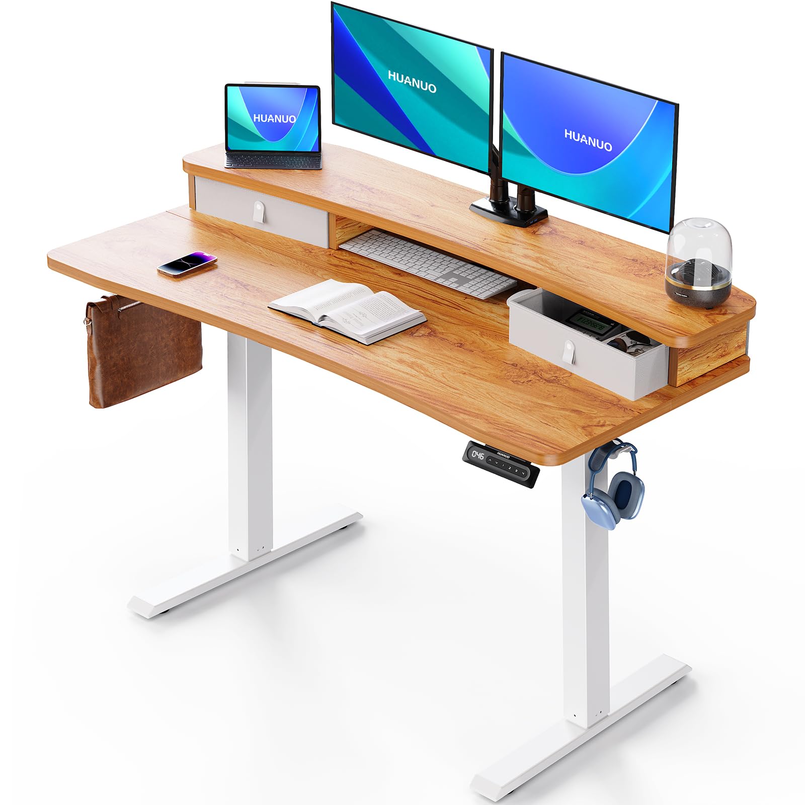 HUANUO 48? x 24? Electric Standing Desk with 2 Drawers, C-Clamp Mount ...