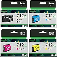 Amazon.com: 712XL High Yield Ink Cartridges (5-Pack, 80-ml 2Black, 29-ml 1Cyan/1Magenta/1Yellow ...