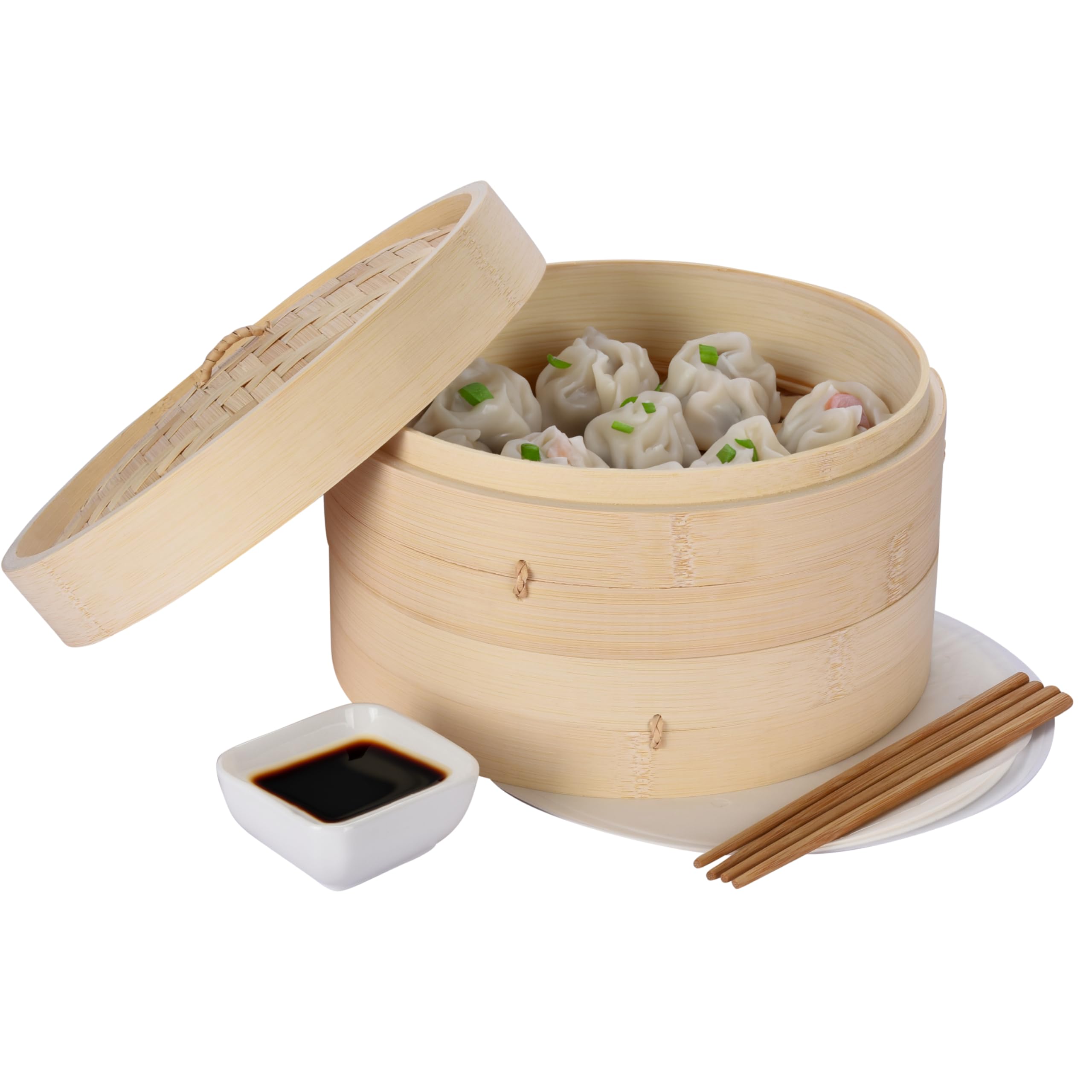 Vdomus Bamboo Steamer Basket - 10 inch Dumpling Steamer, Dim Sum & Bun ...