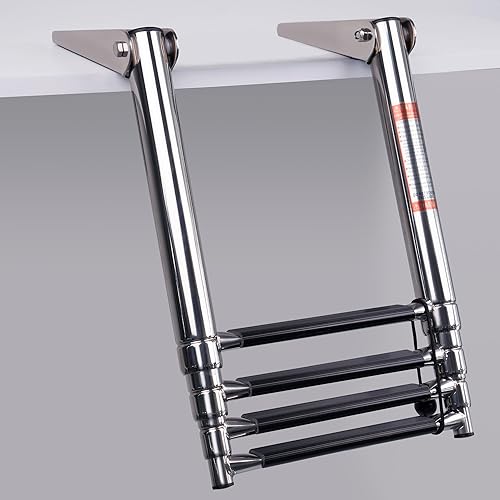 Boat Ladder 4 Step,Stainless Steel Telescoping Heavy Duty Pontoon Swim ...