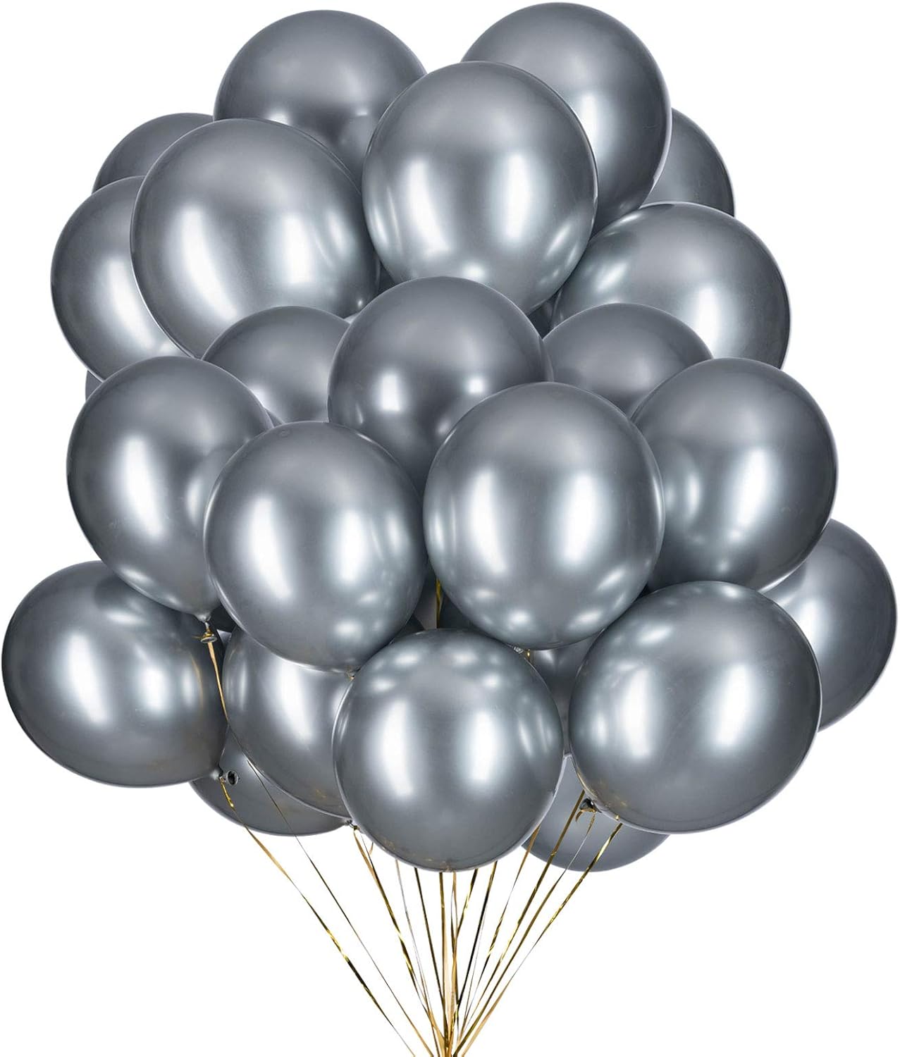 12 Inch Silver Chrome Balloons Metallic Party Latex Helium Balloon,Pack ...