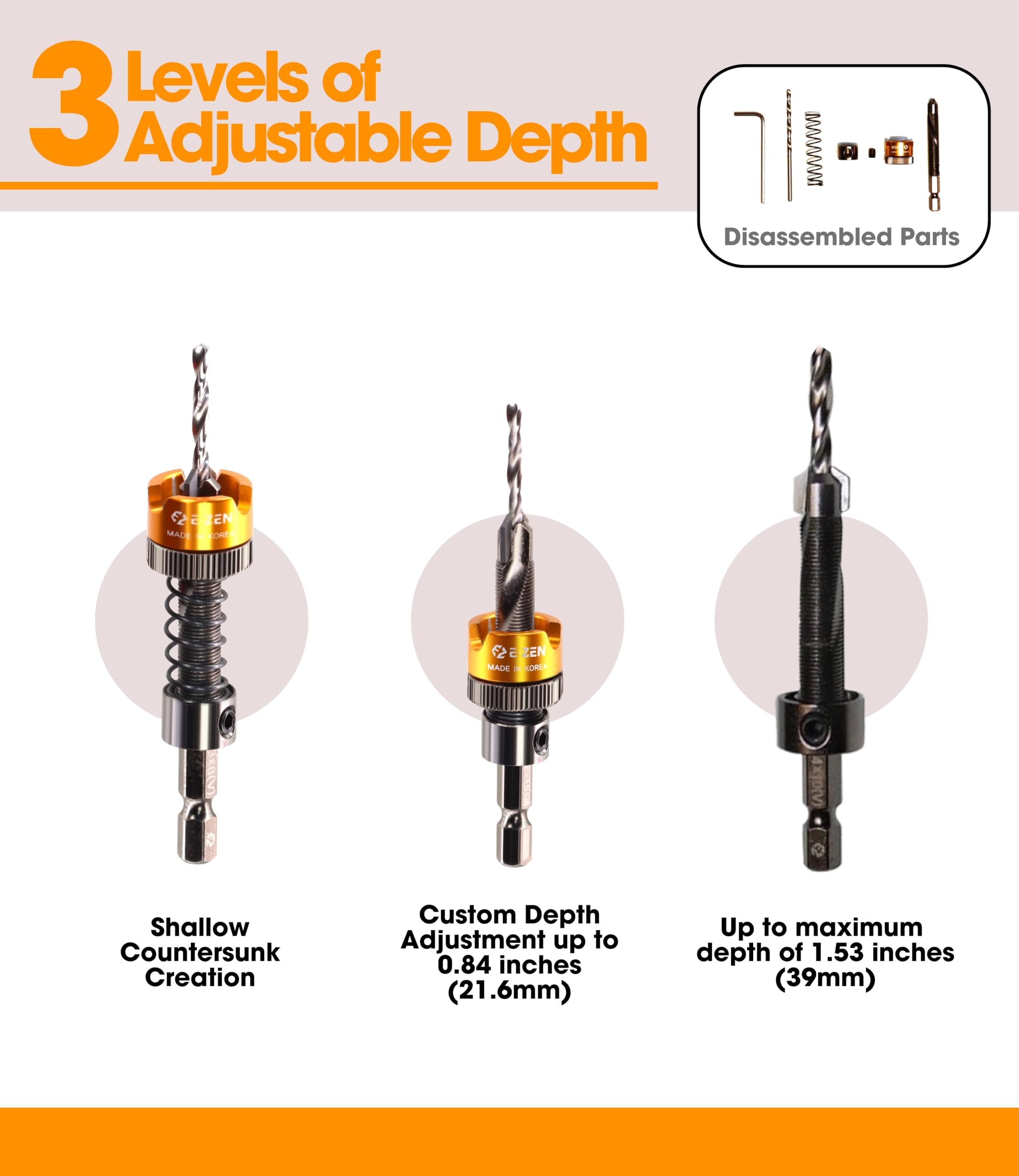 Mua Adjustable Countersink Drill Bit – No-Wrench Depth Stop, 3-Level ...