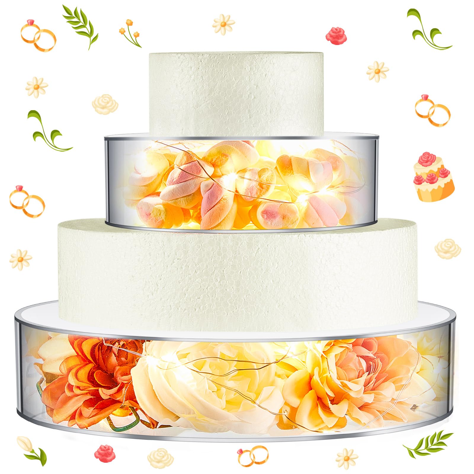 Tioncy 6 Pcs Clear Acrylic Cake Stand Fillable Cake Box Riser LED Fairy ...