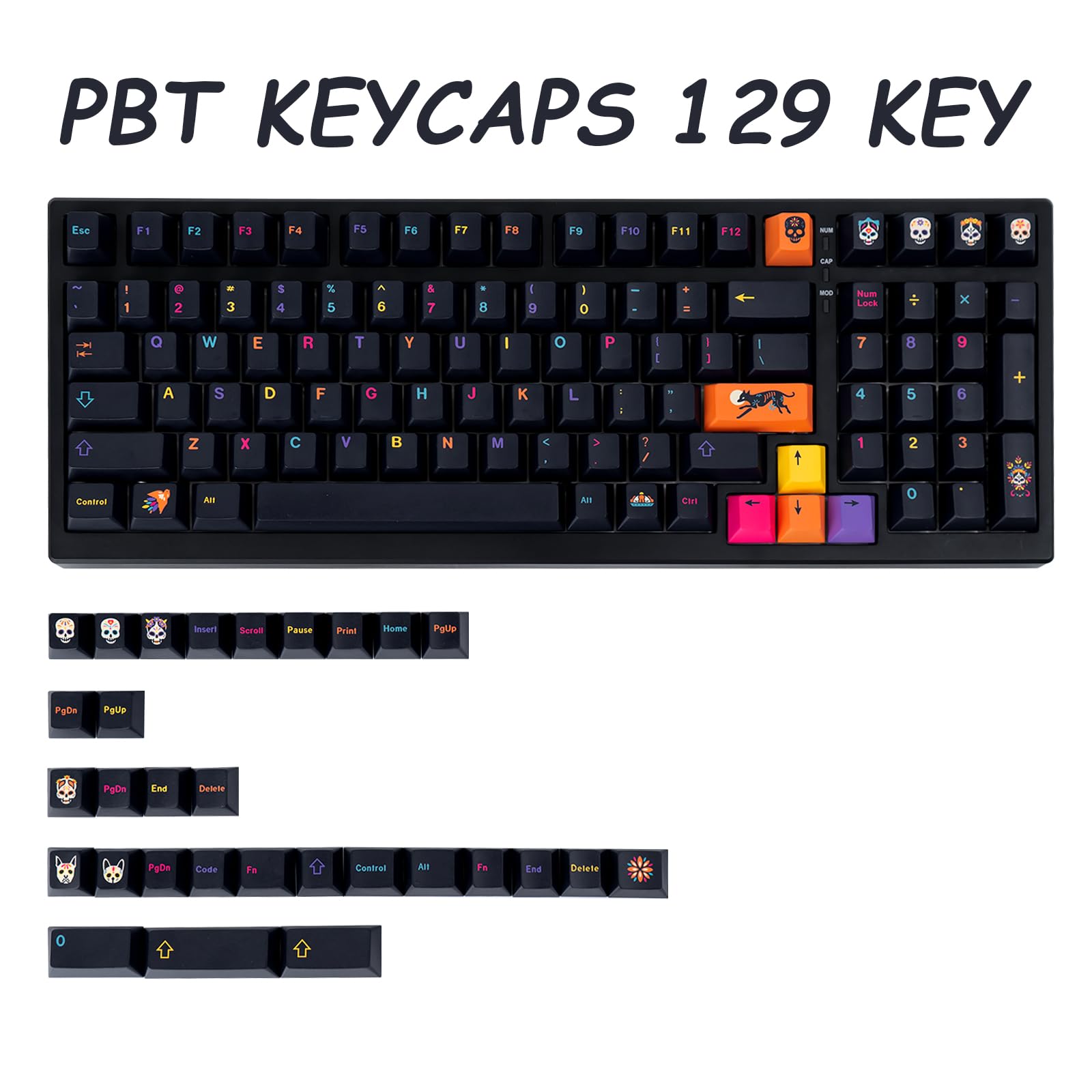 Mua 129 Keys Underworld Black Keycaps, PBT Color Letter Dye-Sublimation ...