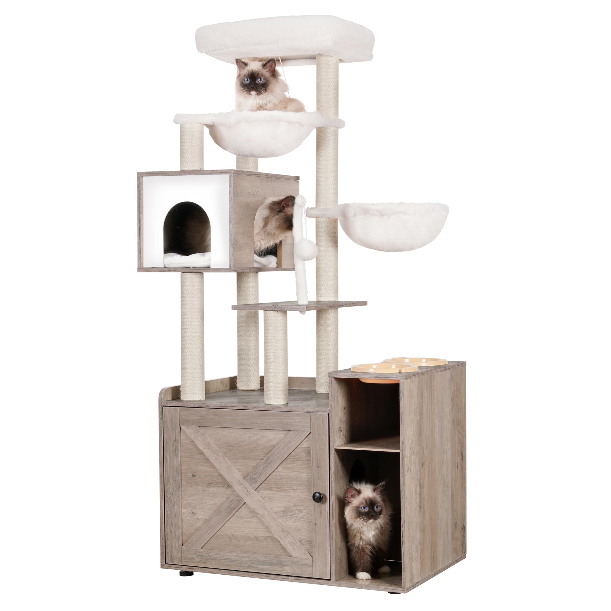 Hey-brother Cat Tree with Litter Box Enclosure, Modern Cat Tower for ...