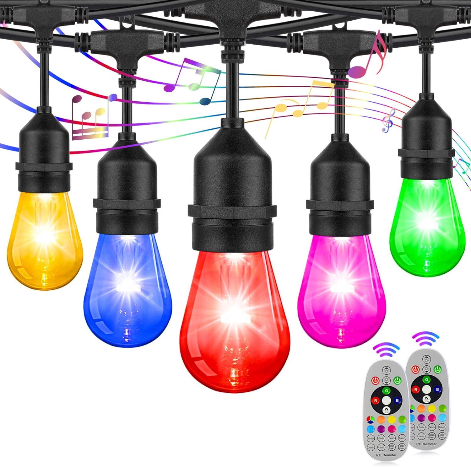 2 Pack 48FT Color Changing Outdoor String Lights Upgraded RGB LED String Lights Music Sync With 2 Pack 48FT Color Changing Outdoor String Lights Upgraded RGB LED String Lights Music Sync With