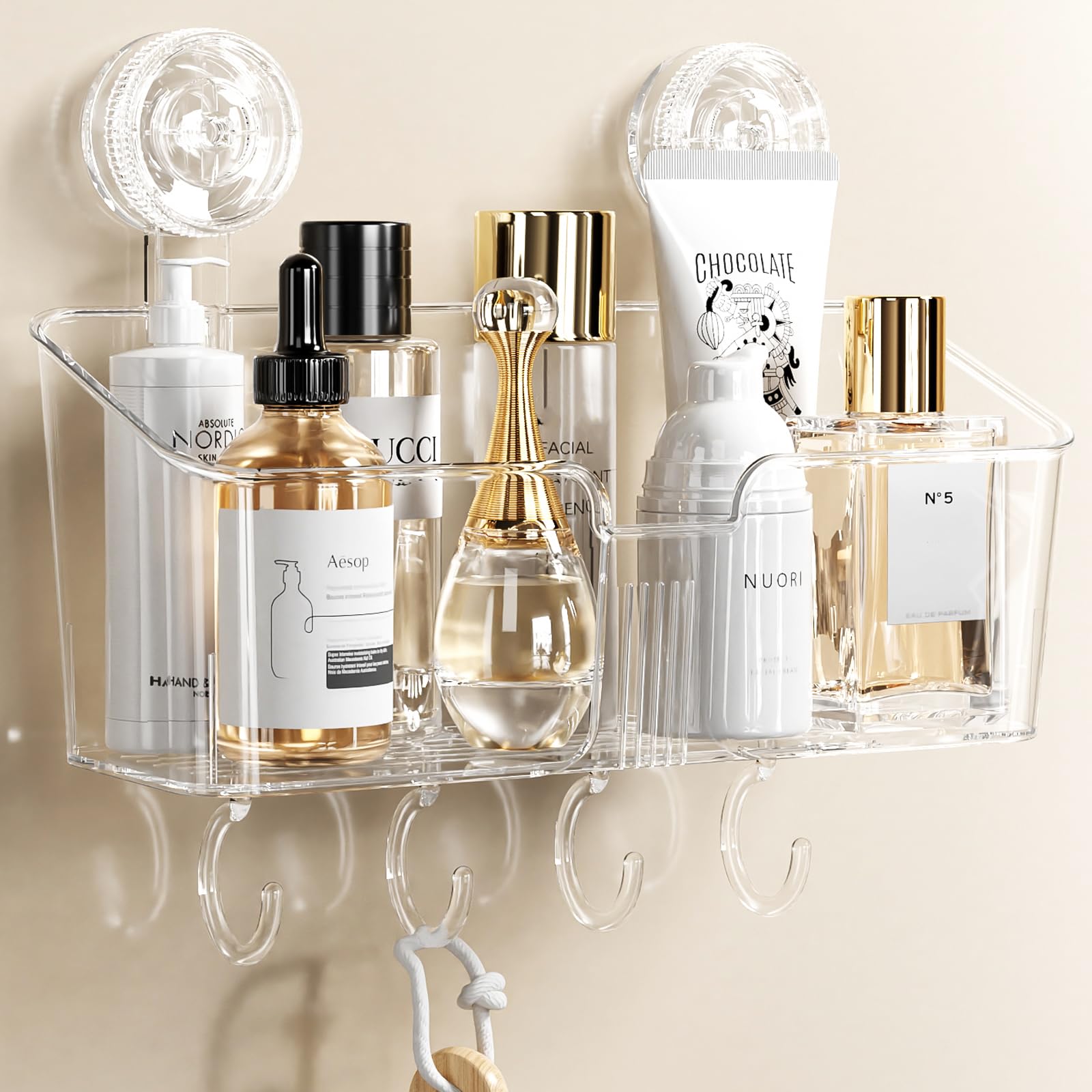 LUXEAR Clear Shower Caddy Suction Cup, No Drilling Removable Shower ...
