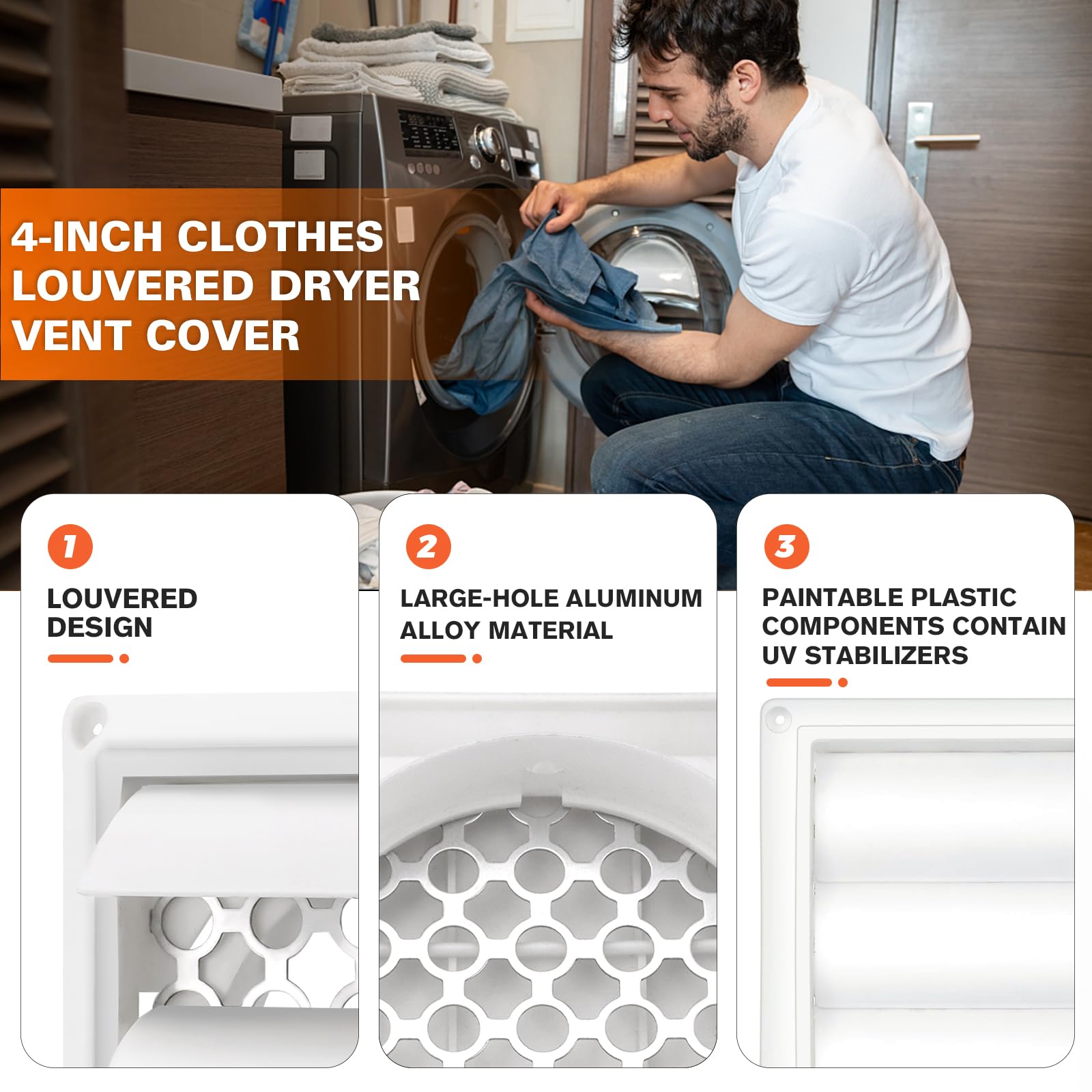 Mua 4" Louvered Dryer Vent Cover by Beaquicy - Outdoor White Exhaust ...