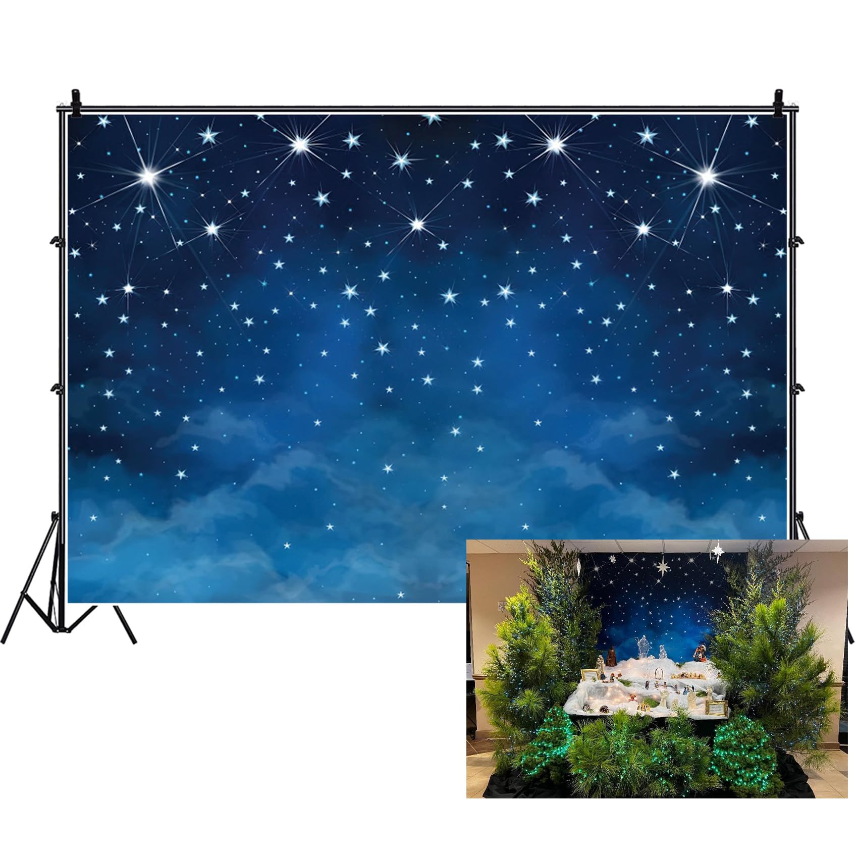 Renaiss Twinkle Twinkle Little Star Backdrop 10x8 ft Vinyl Blue Starry ...