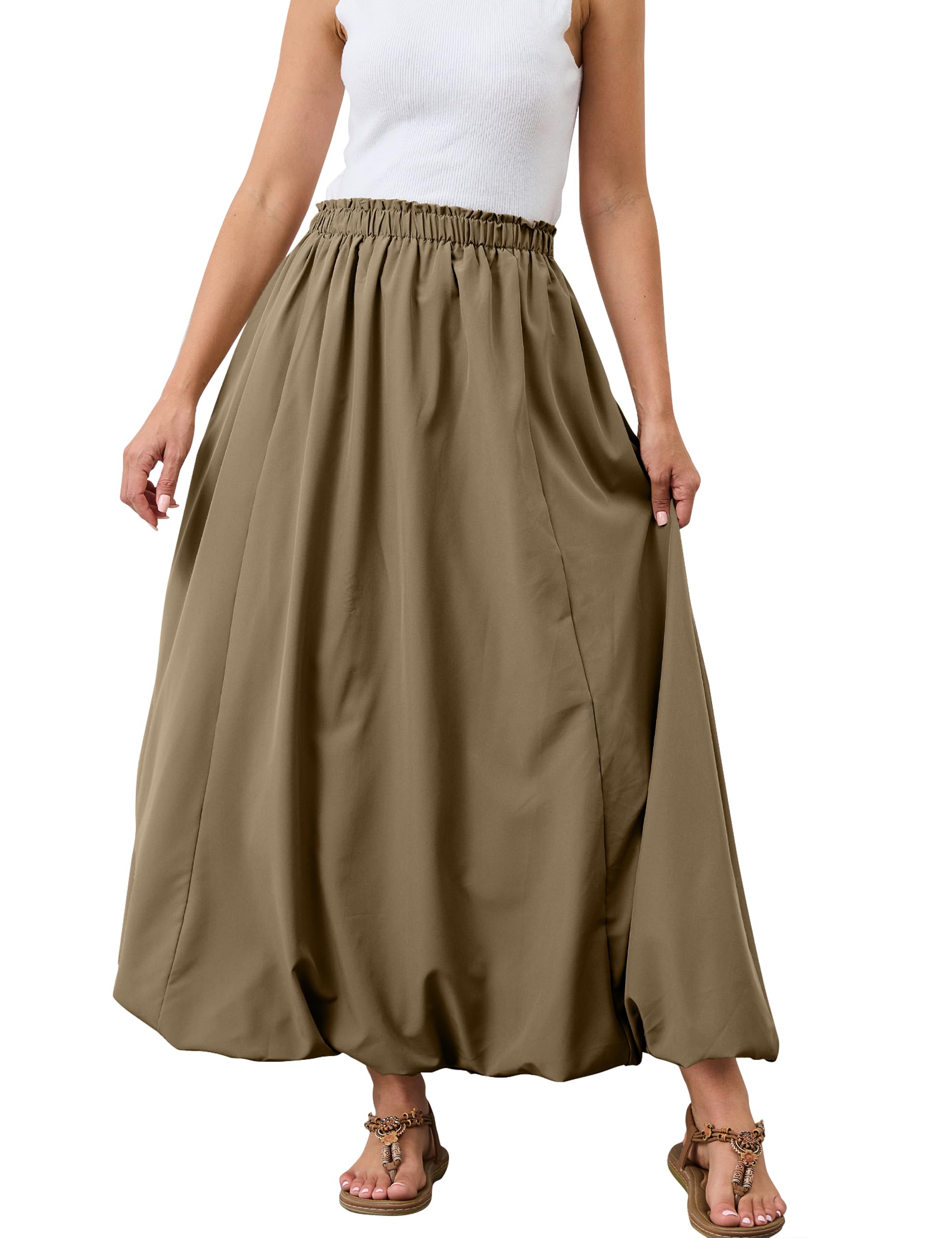 MSBESYOR Bubble Y2K Maxi Skirt for Women Summer Flowy Ruffle Skirts ...