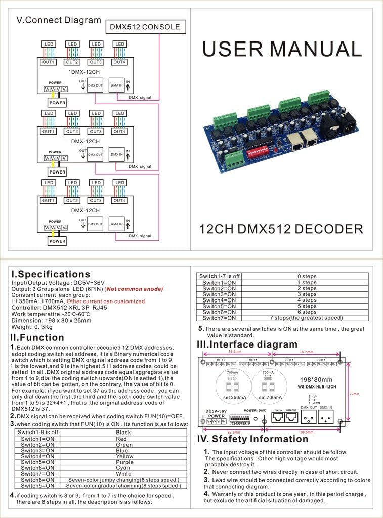 Constant Current 350mA 12CH Dimmer 12 Channel DMX512 Decoder Controller ...