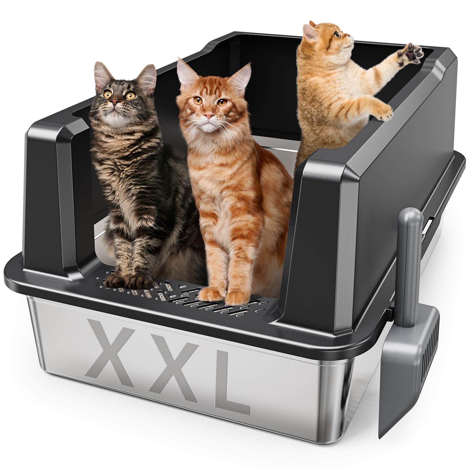 WoofiGo XXL Stainless Steel Cat Litter Box with High Sided, 27.6" L x ...