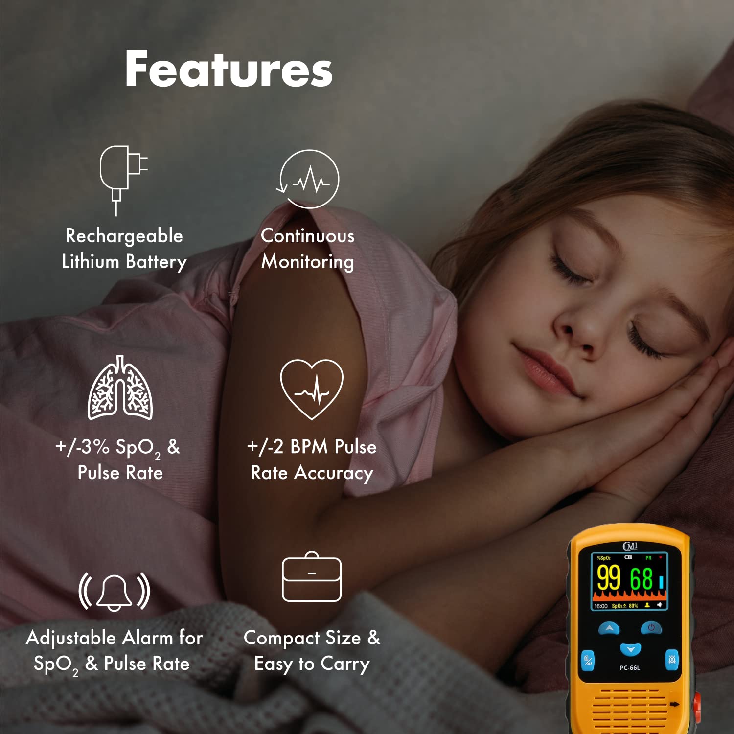 Mua Rechargeable Pulse Oximeter - Continuous Children Monitoring (33 to ...