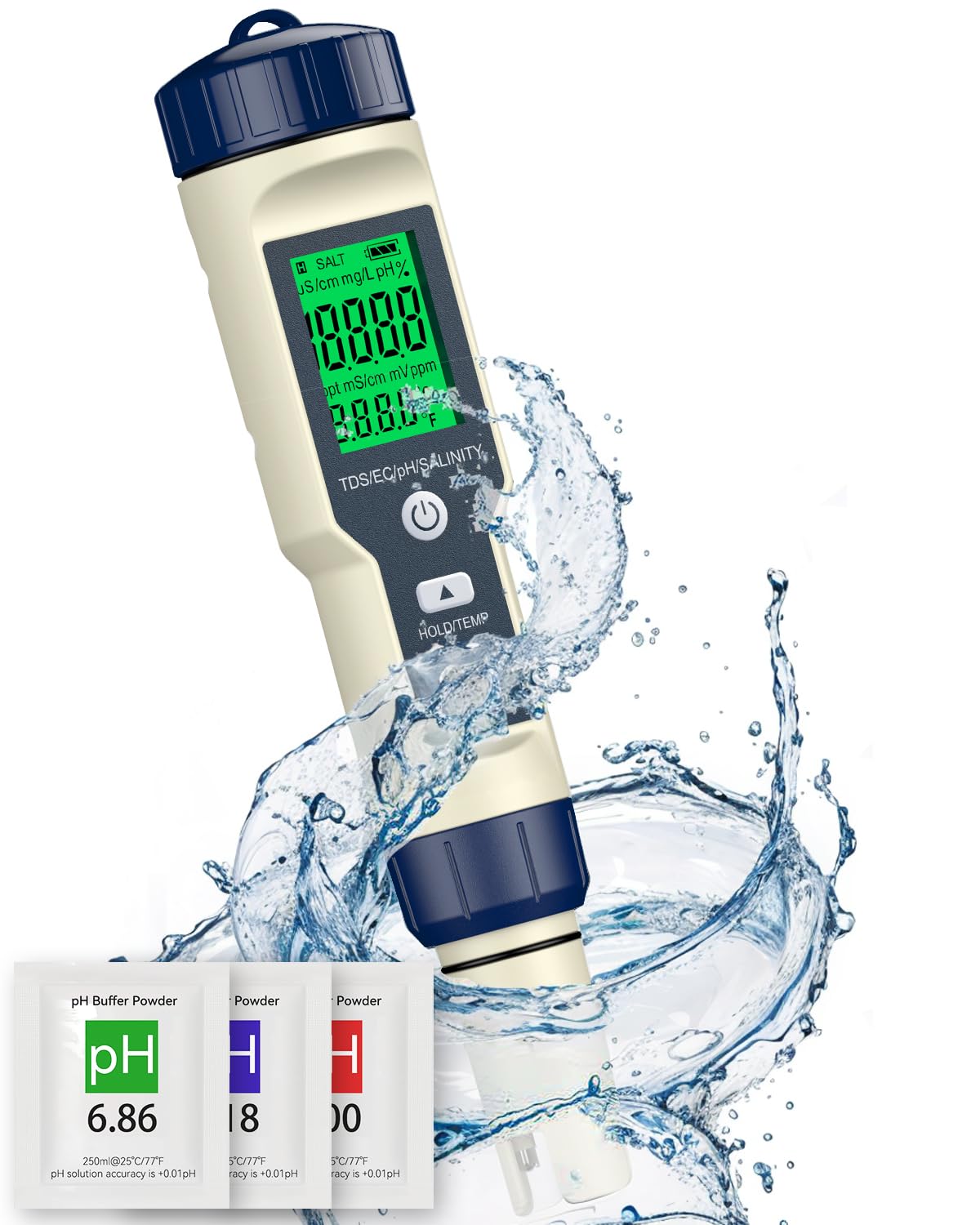 Pawfly Pool Salt Tester & pH Meter, 5 in 1 pH Salinity TDS EC ...