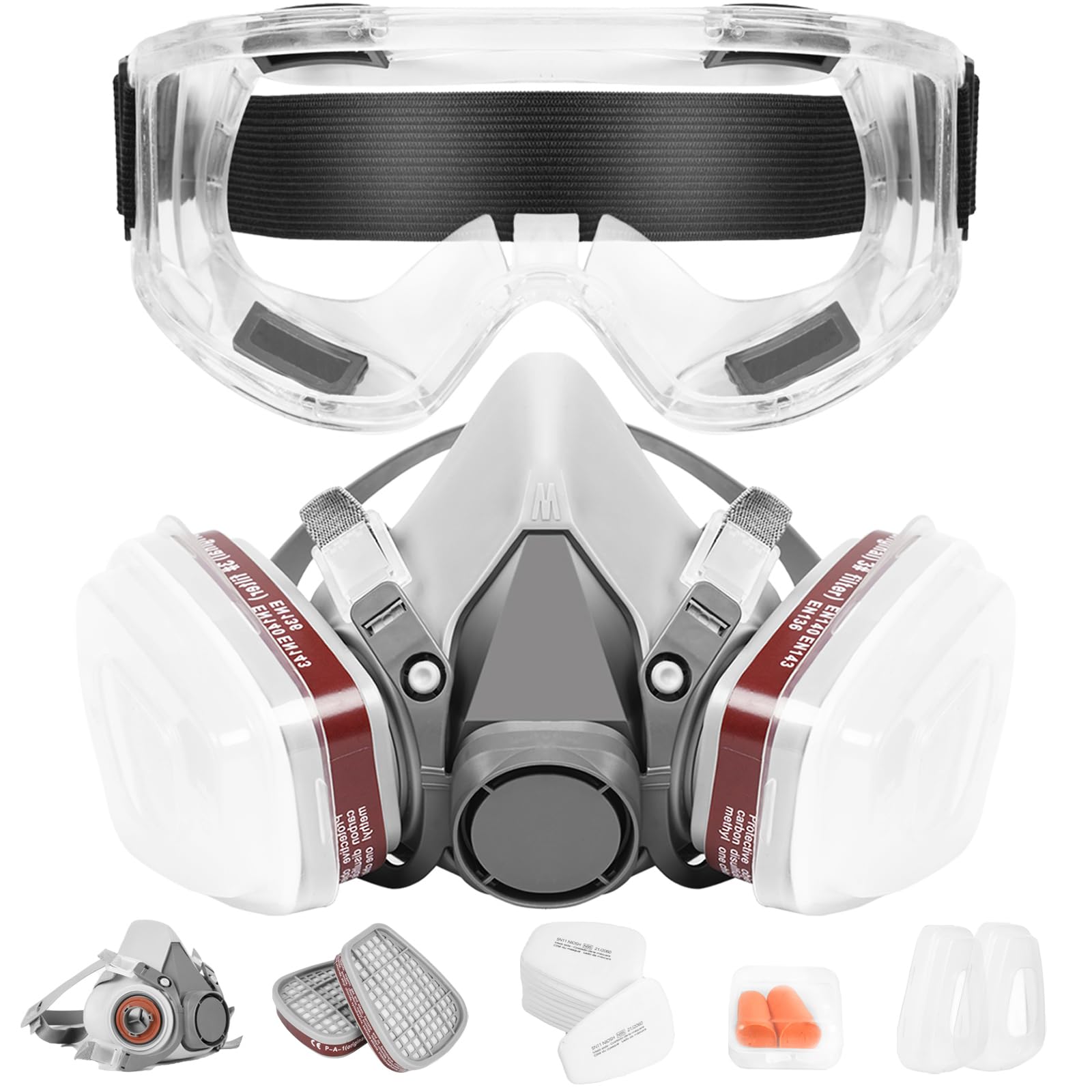 Respirator Mask with Filters, Reusable Half Face Gas Mask with Safety ...