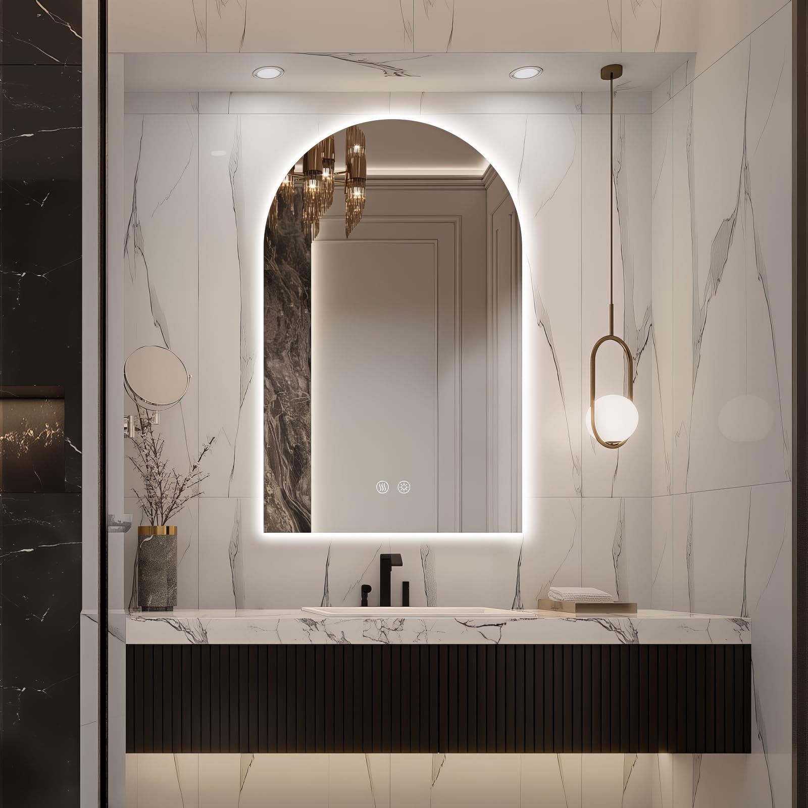 Niccy Arched LED Bathroom Mirror, 48x30 Inch Arch Frameless Backlit ...