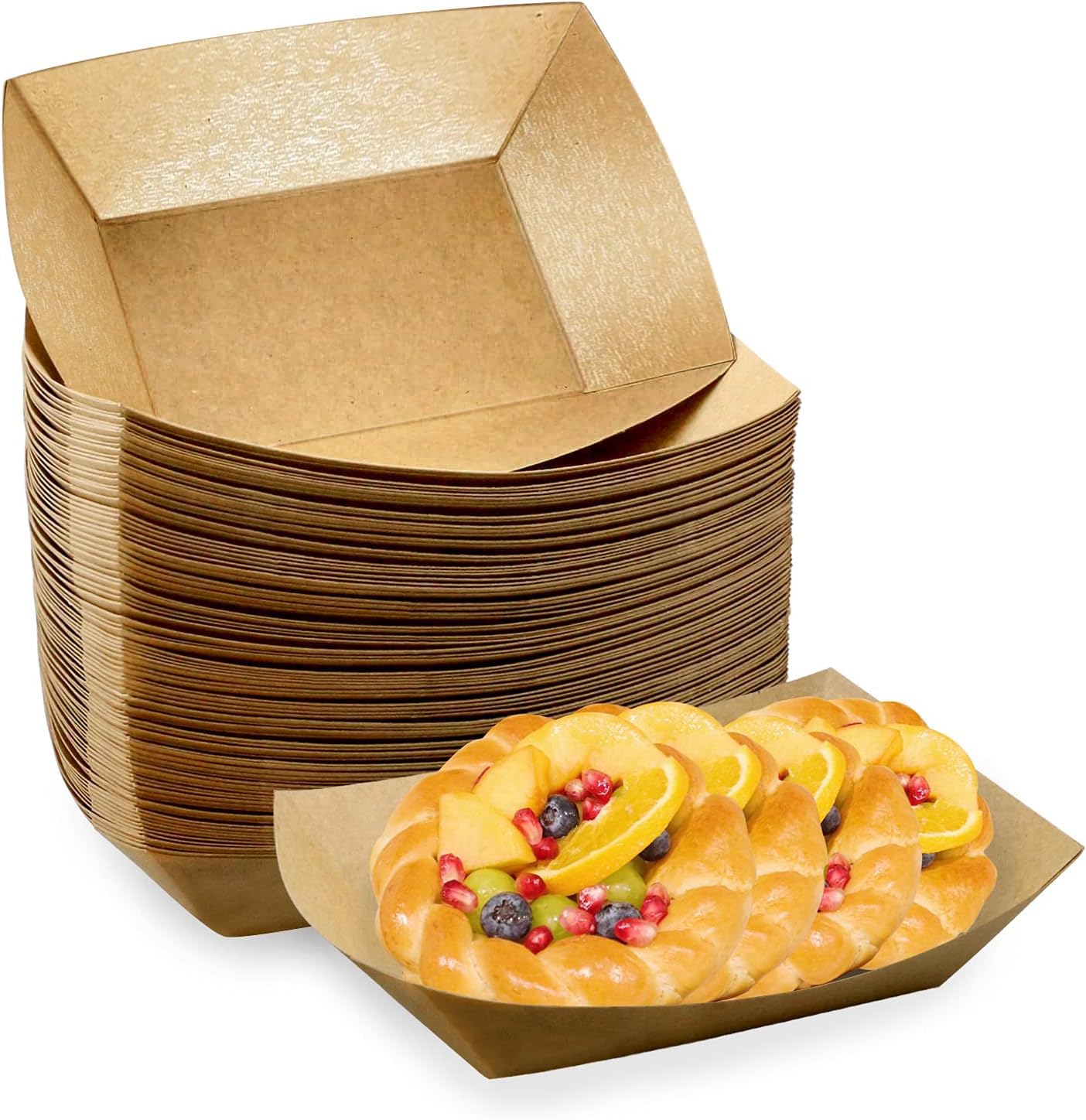 Oomcu 100 Pack 3 lb Heavy Duty Paper Food Boats Disposable Kraft Brown ...
