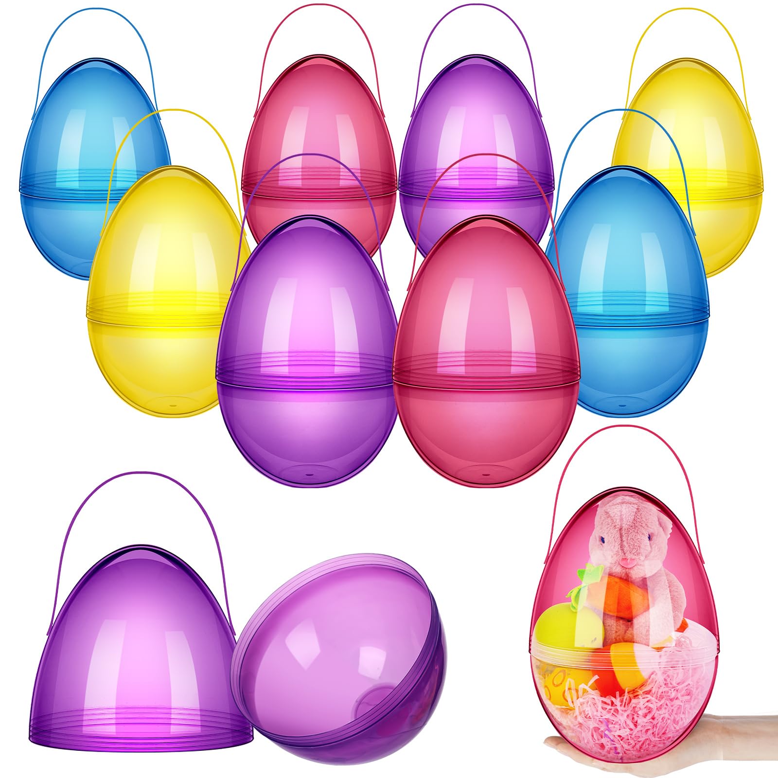 Funtery 8 Pcs Jumbo Easter Eggs 10 Inch Plastic Giant Easter Eggs with Handles, Clear Large ...