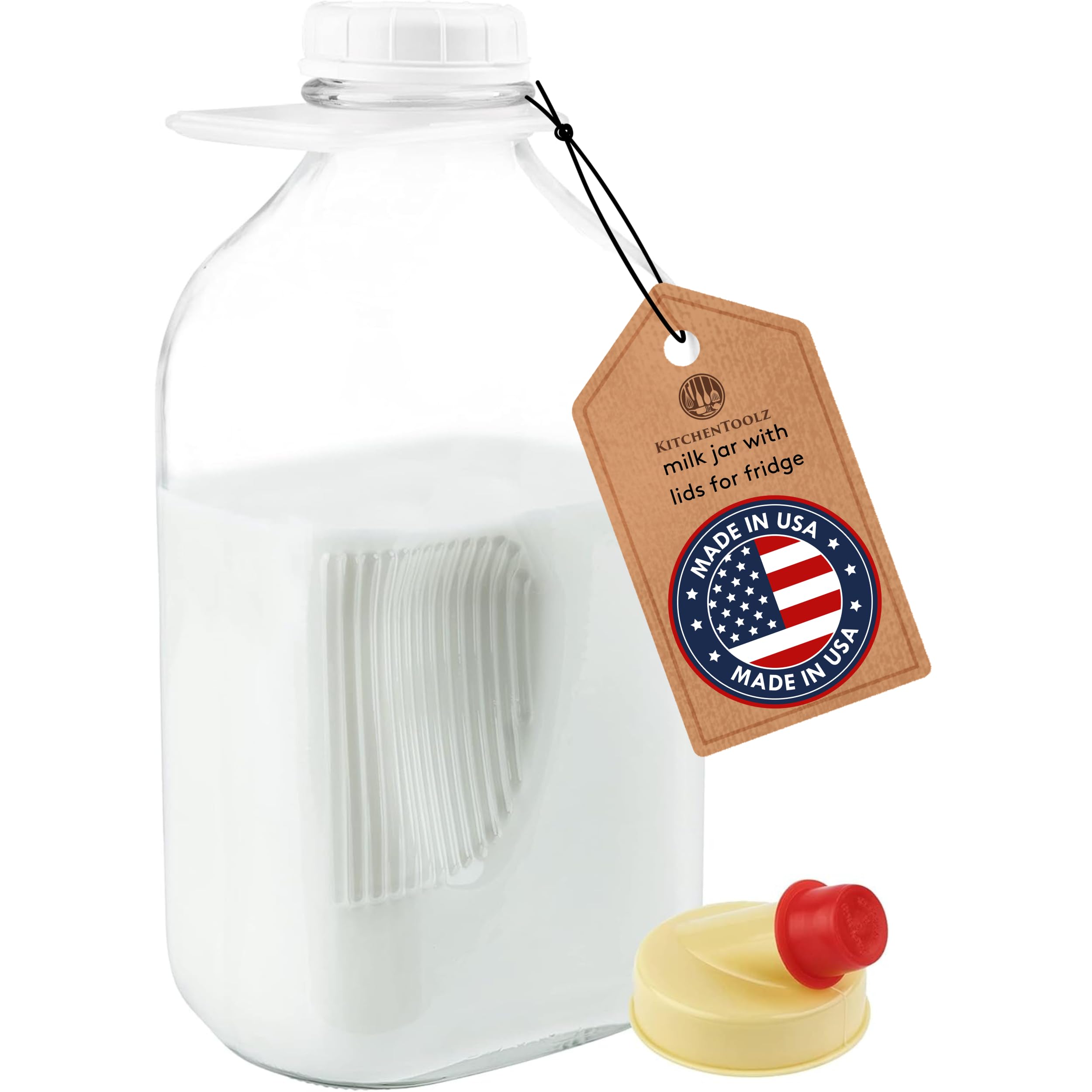kitchentoolz 64 Oz Glass Milk Bottle with Lids, 1/2 Gallon Milk ...