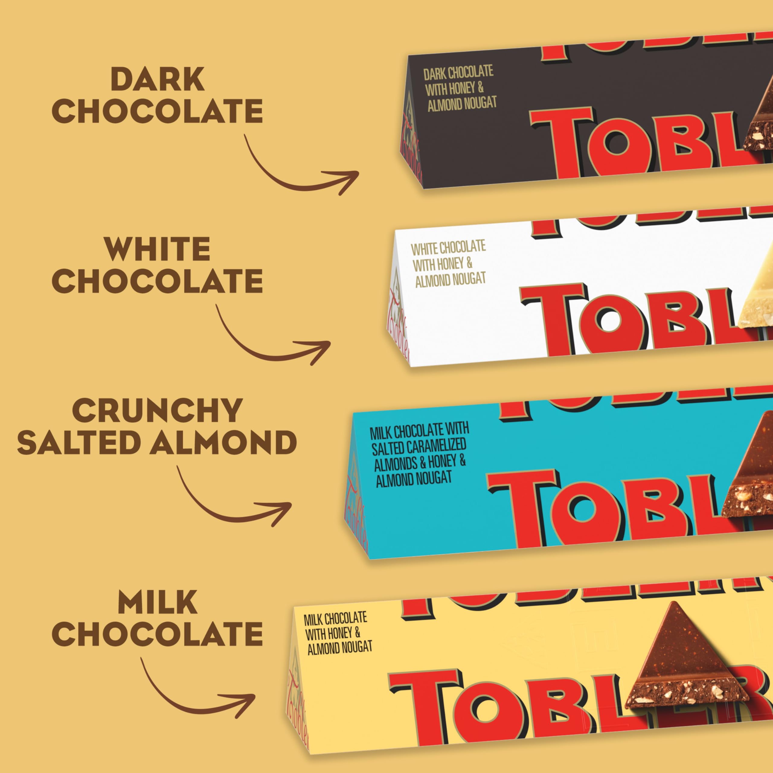 Toblerone Chocolate Variety Pack (Milk Chocolate, Dark Chocolate, White ...