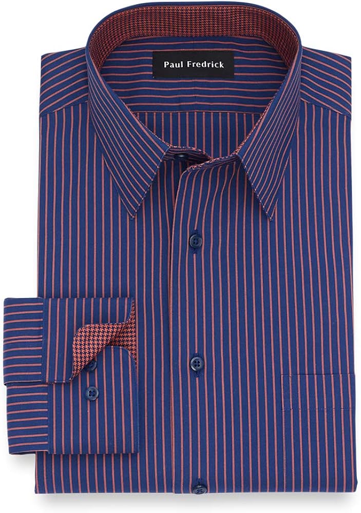 Paul Fredrick Men's Slim Fit Non-Iron Cotton Stripe Dress Shirt at ...
