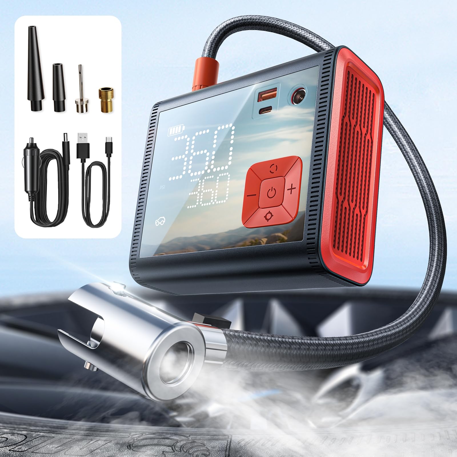 LISEN Tire Inflator Portable Air Compressor - 4 in 1 Tire Inflator 150 ...