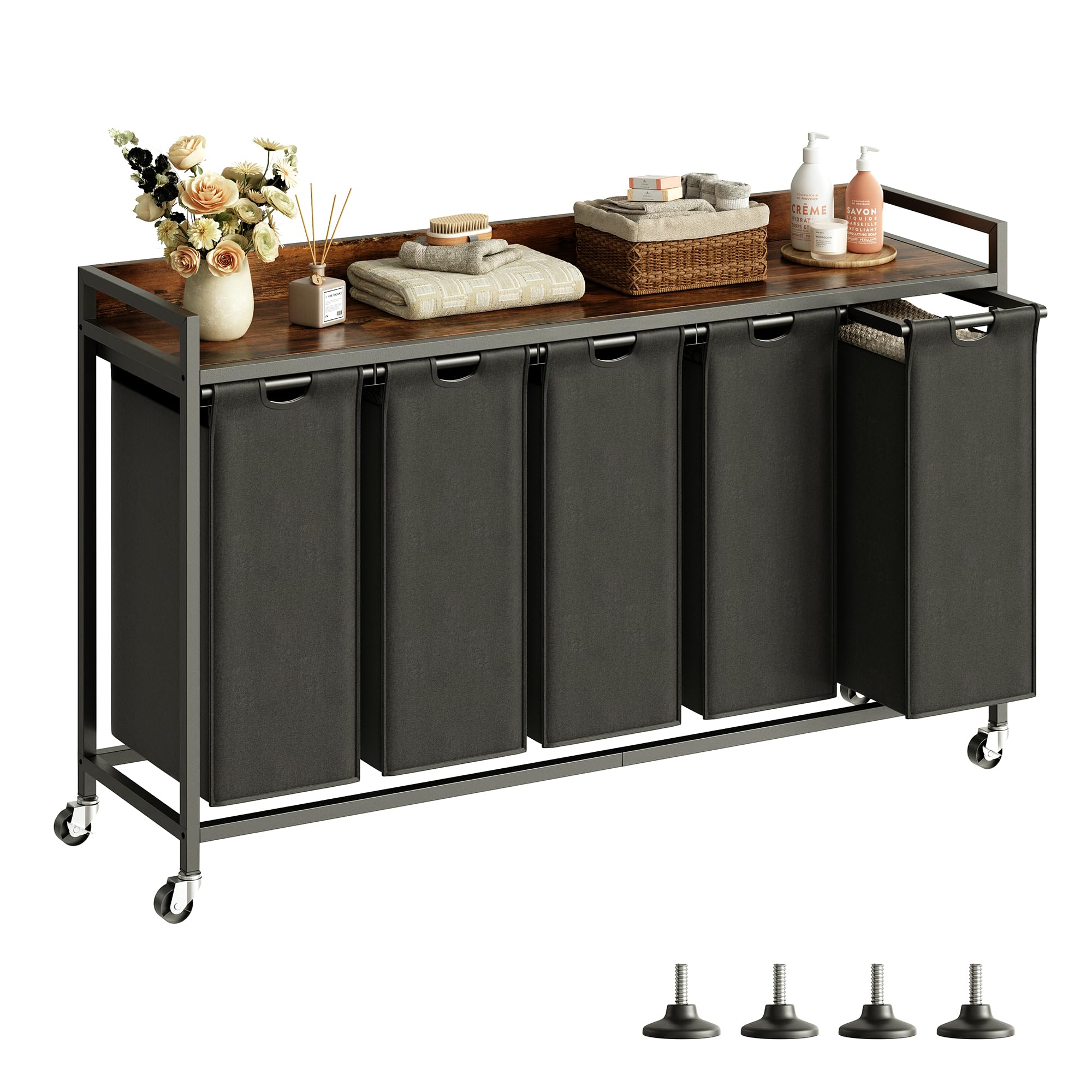 Herture Laundry Hamper with Shelf, Laundry Basket 5 Section, Laundry ...