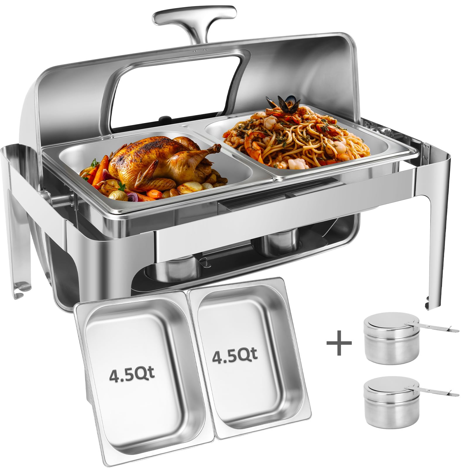 Amhier 9 Qt Chafing Dish Buffet Set with Visible Roll Top, Stainless ...