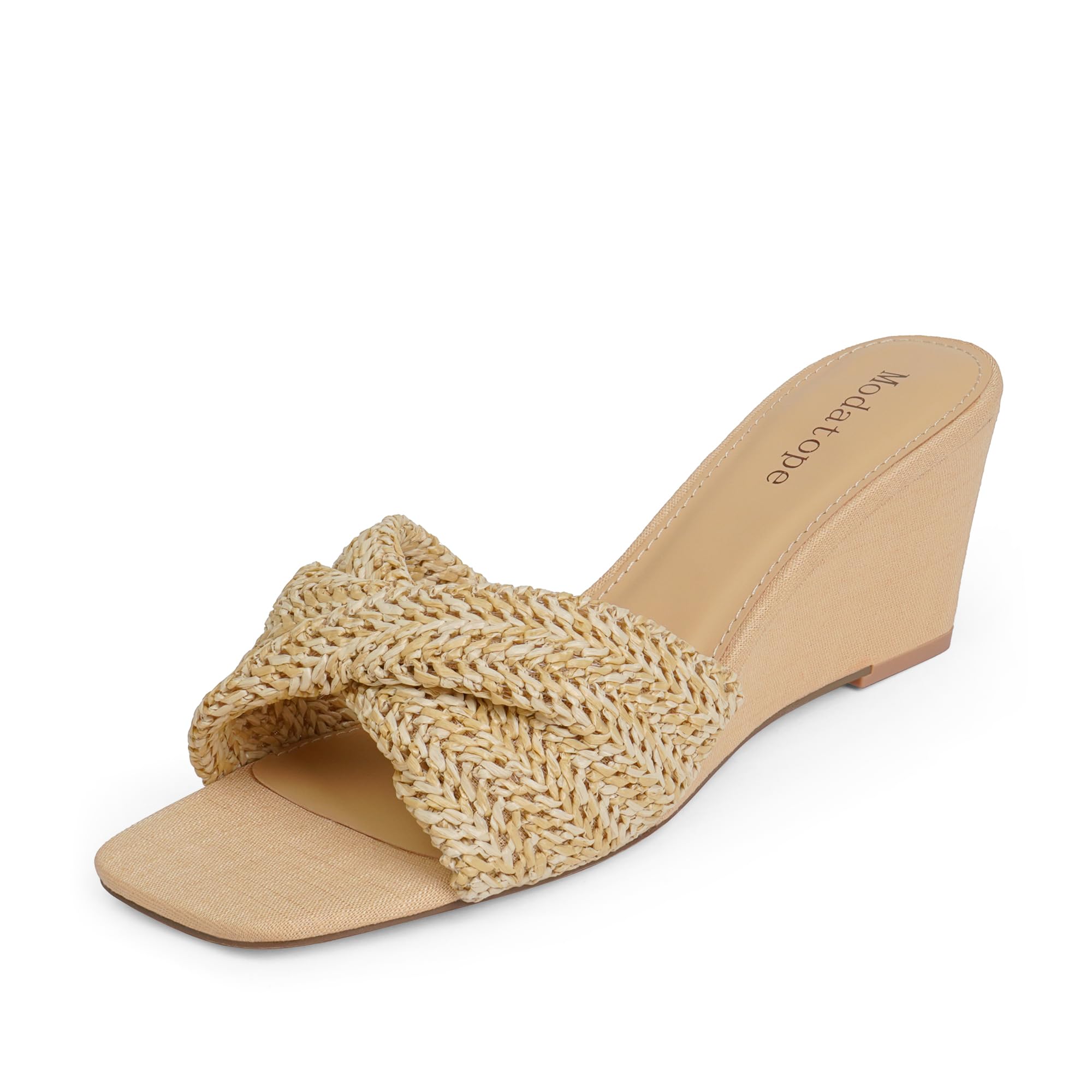 Modatope Braided Wedge Sandals Women Beige Wedge Heel Square Open Toe ...