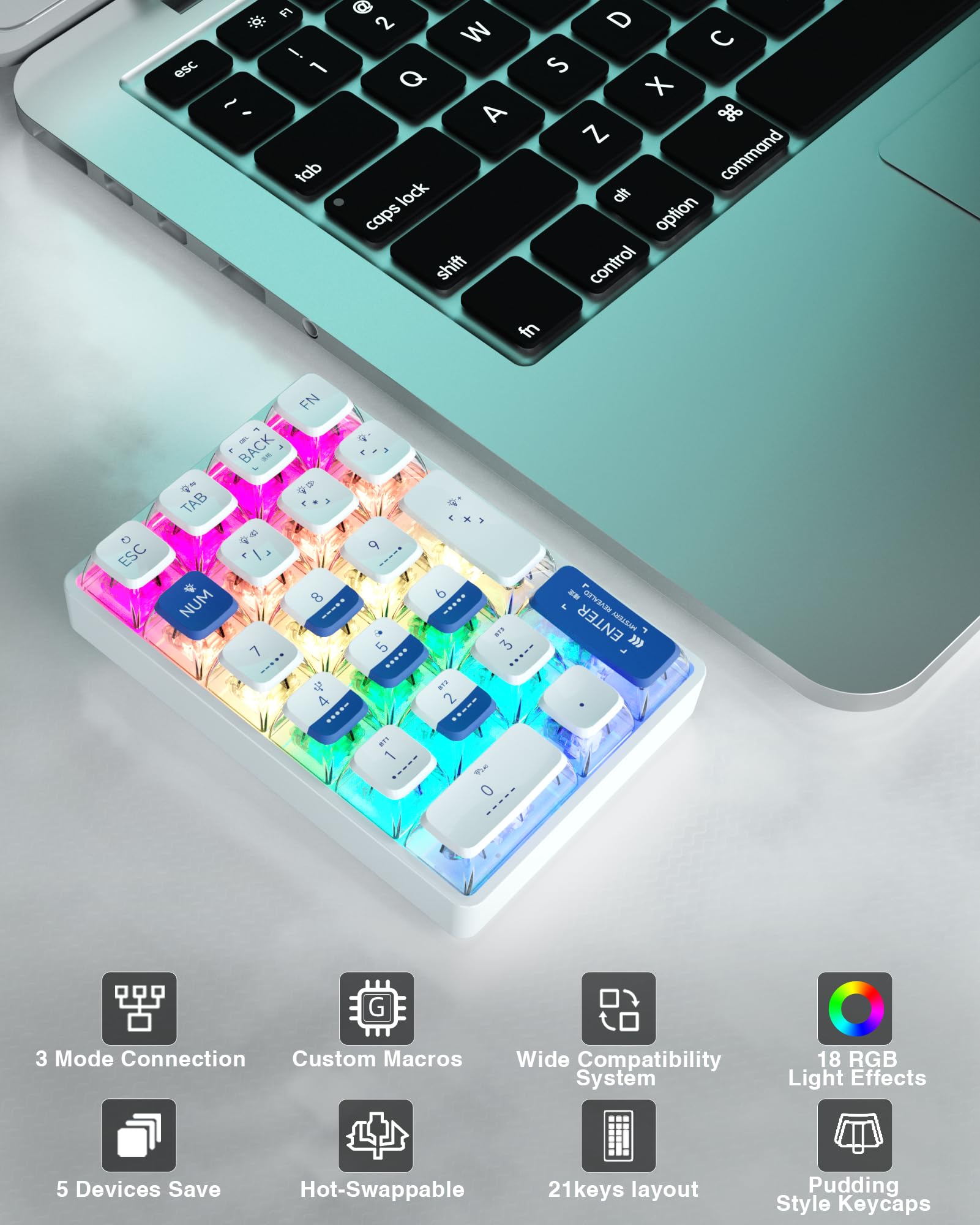 Mua SOLAKAKA K21 RGB Backlit Tri-Mode Wireless Mechanical Number Pad ...