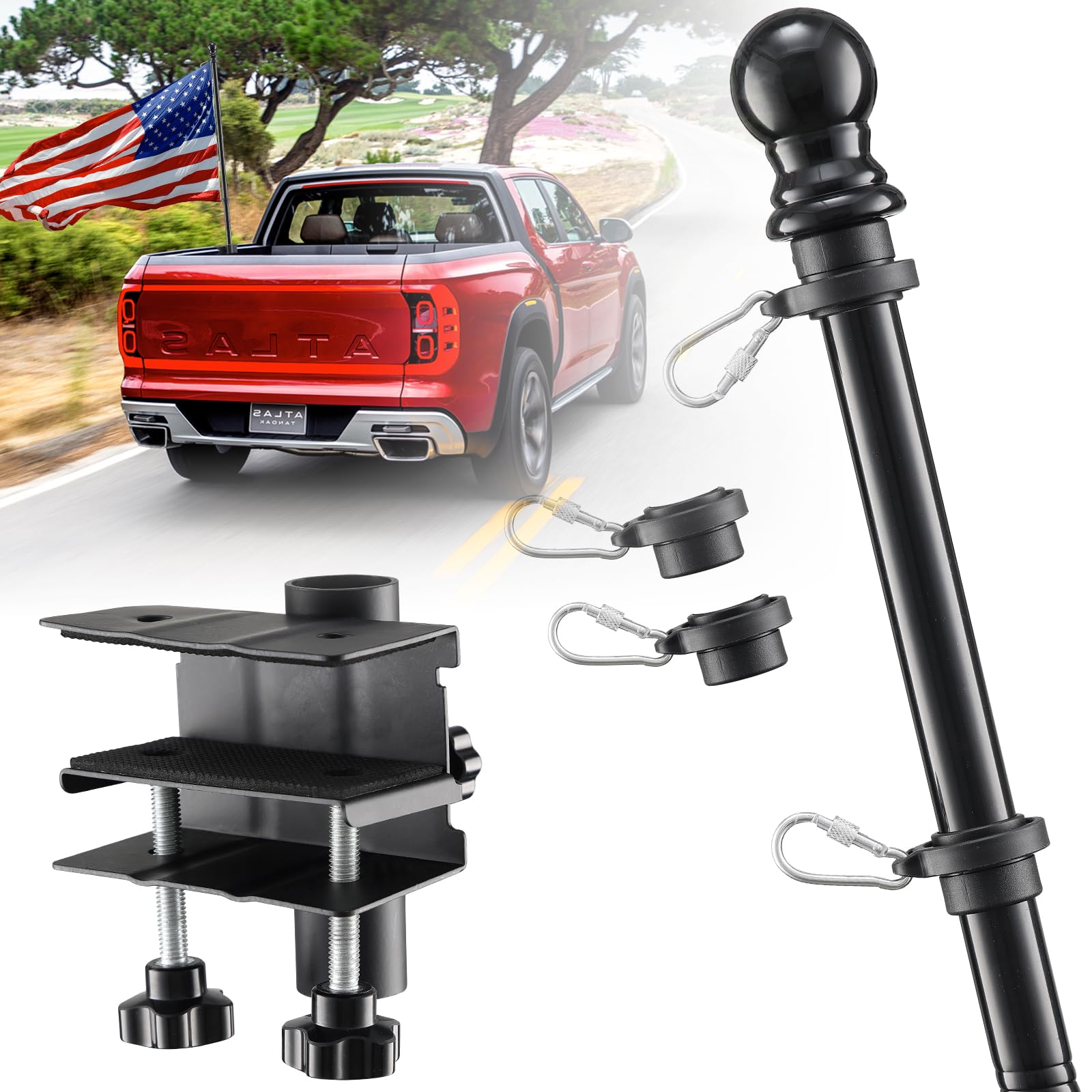 Flag Pole Kit With Clamp Mount Bracket - 6ft Heavy Duty Metal Flagpole ...