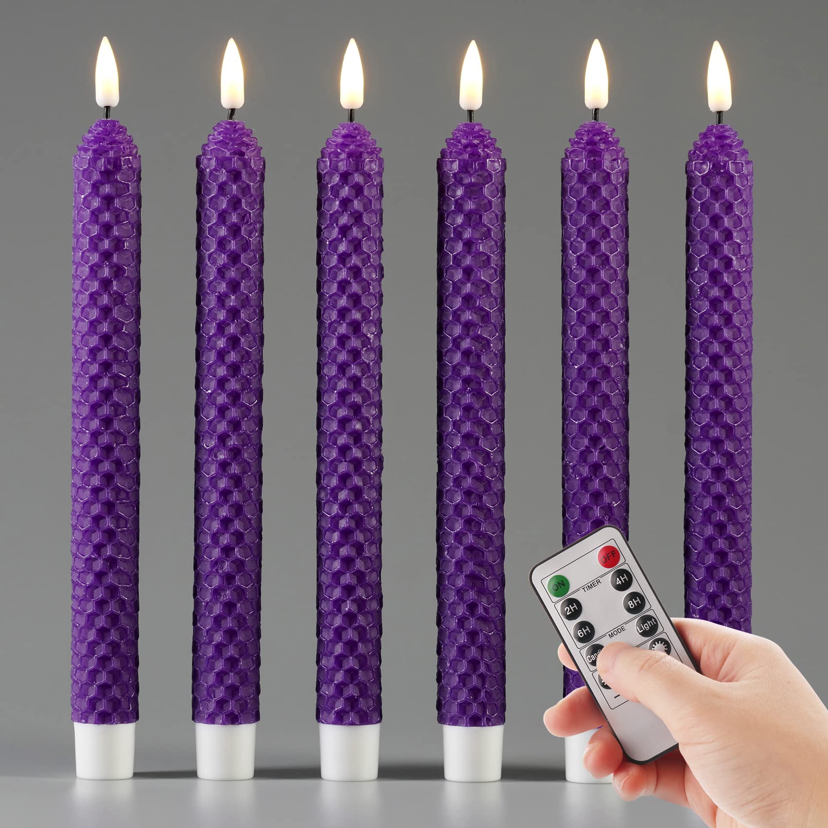 Eywamage Purple Honeycomb Look Flameless Taper Candles with Remote ...