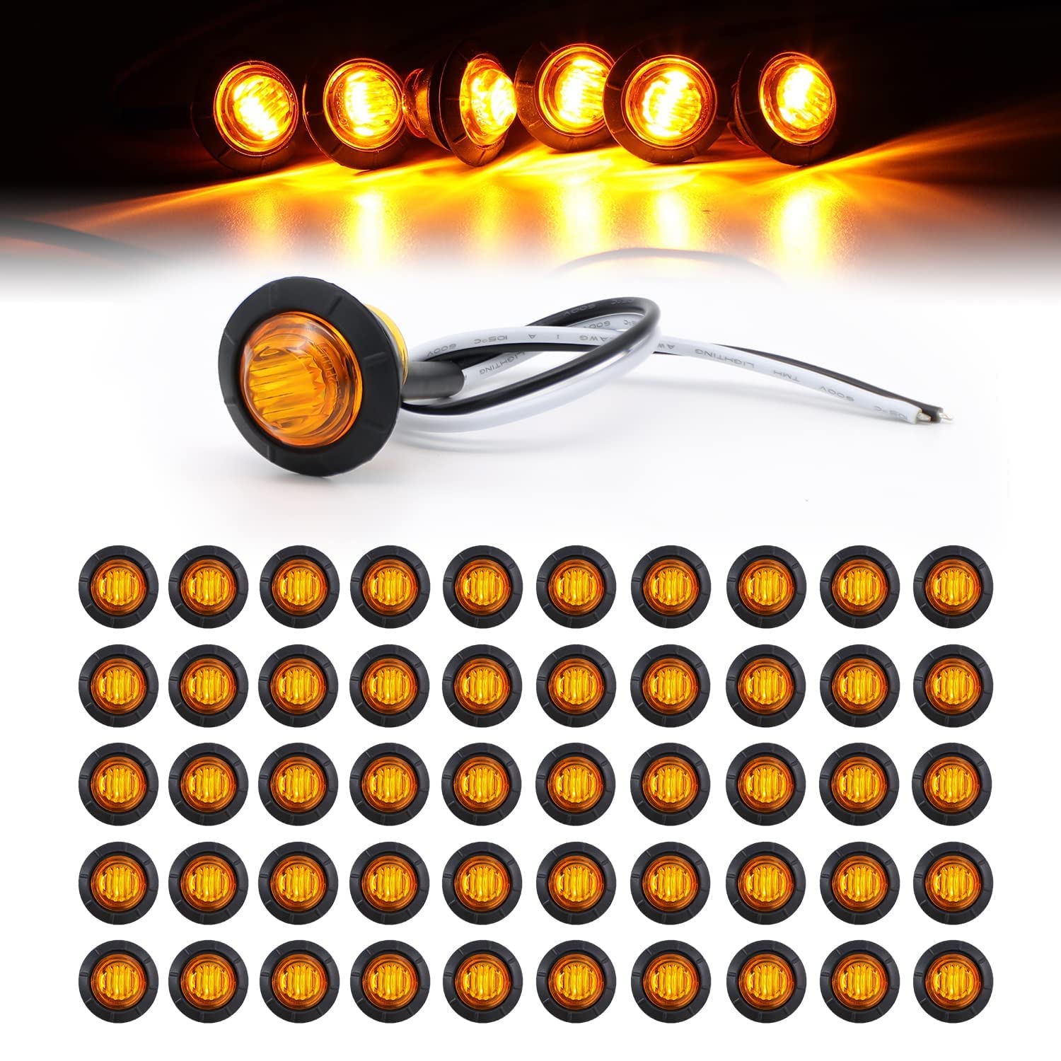 Mua 50 pcs 3/4 Inch Amber 3 LED Mini Round Miniature Side Marker Lights ...
