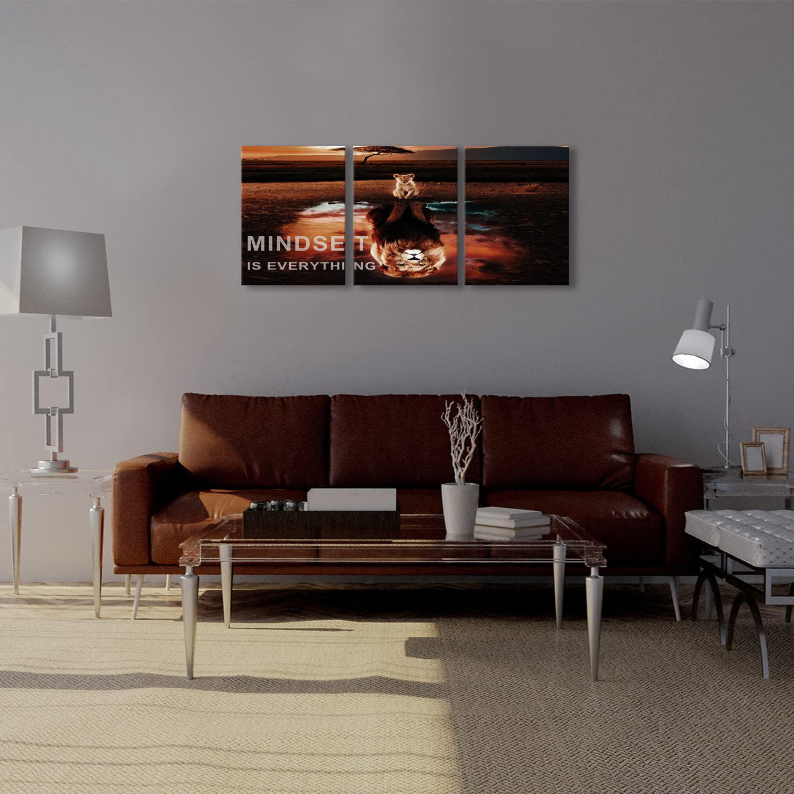 KAWAHONE Motivational Lion King Mindset Wall Art Gold, Success Cat Reflect Lion Mindset Is ...